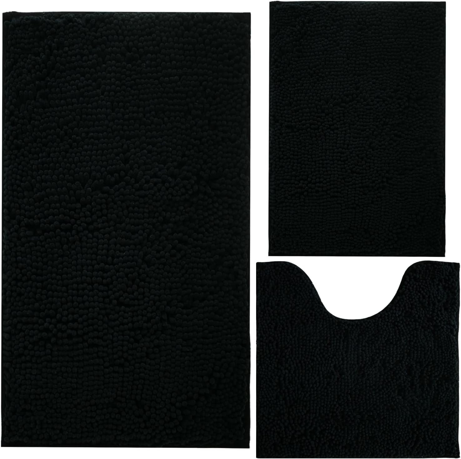 Latitude Run® Black Bathroom Rug Chenille 3-Piece Extra Soft And ...