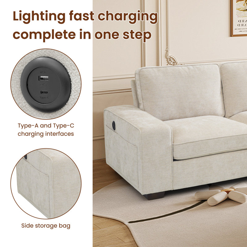 Latitude Run® Mahwah 98'' Chenille Square Arm Sofa L-Shape Convertible ...