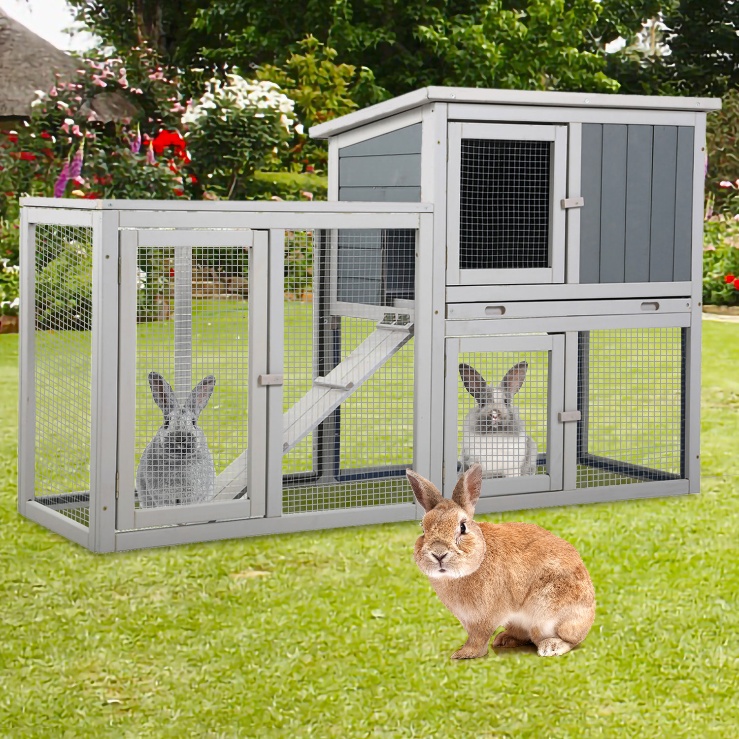 Tucker Murphy Pet™ 2-Floor Solid Wood Rabbit Hutch With Patio Space ...