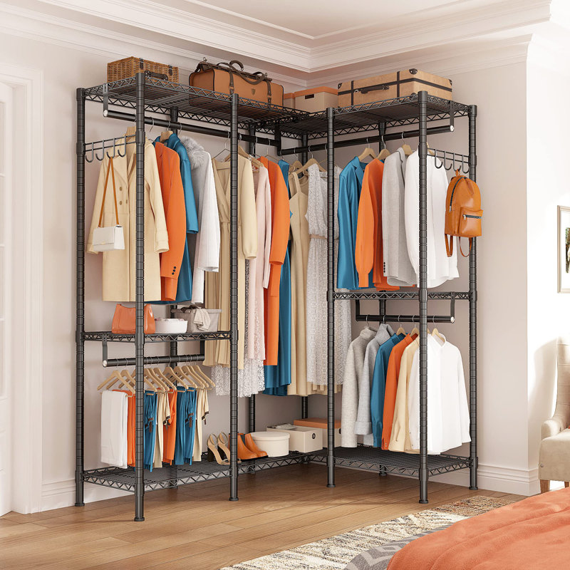 Rebrilliant Mardena 75"H Metal Clothes Rack, Portable Clothes Hanging ...