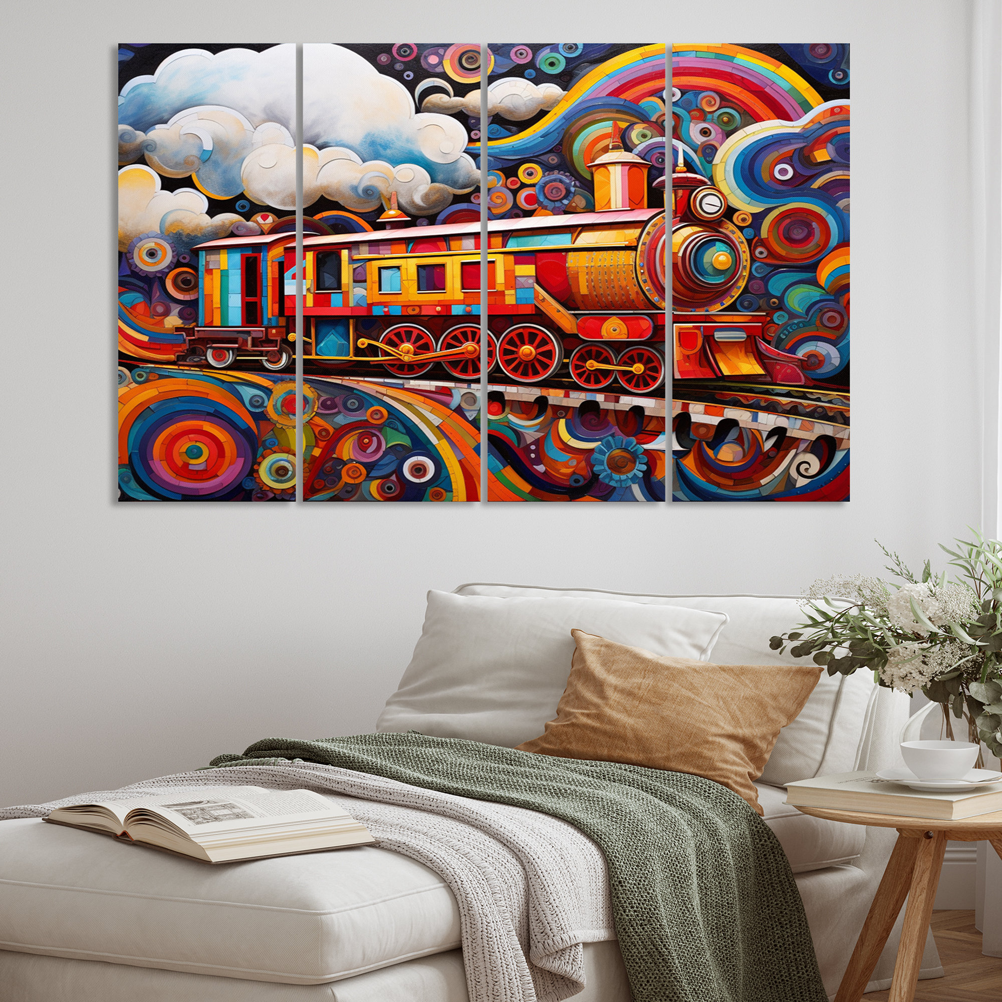 Ebern Designs Abstract Train Whimsical Journey III On Canvas 4 Pieces ...