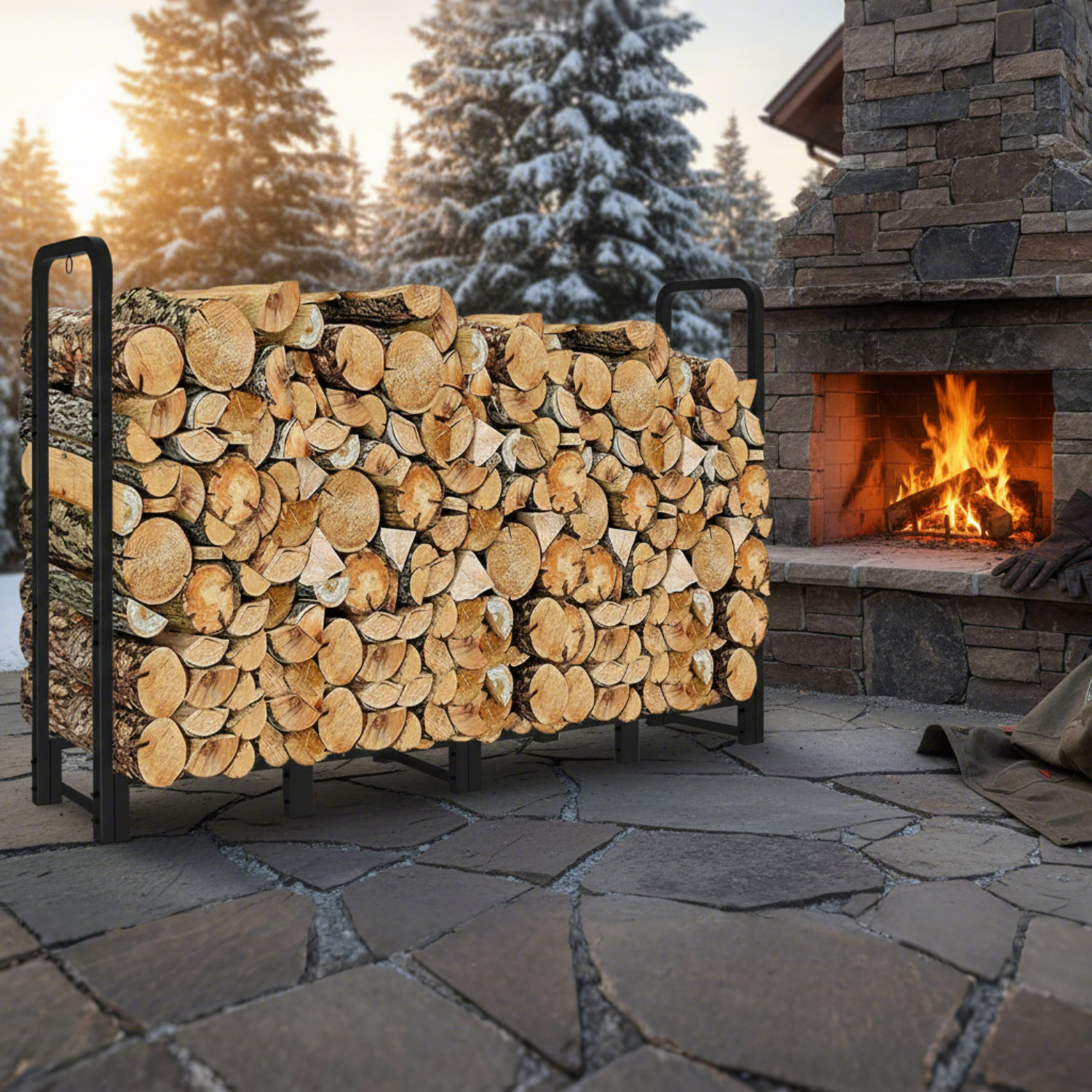 Arlmont & Co. 8FT Firewood Rack Outdoor Heavy Duty Log Holder, Metal ...