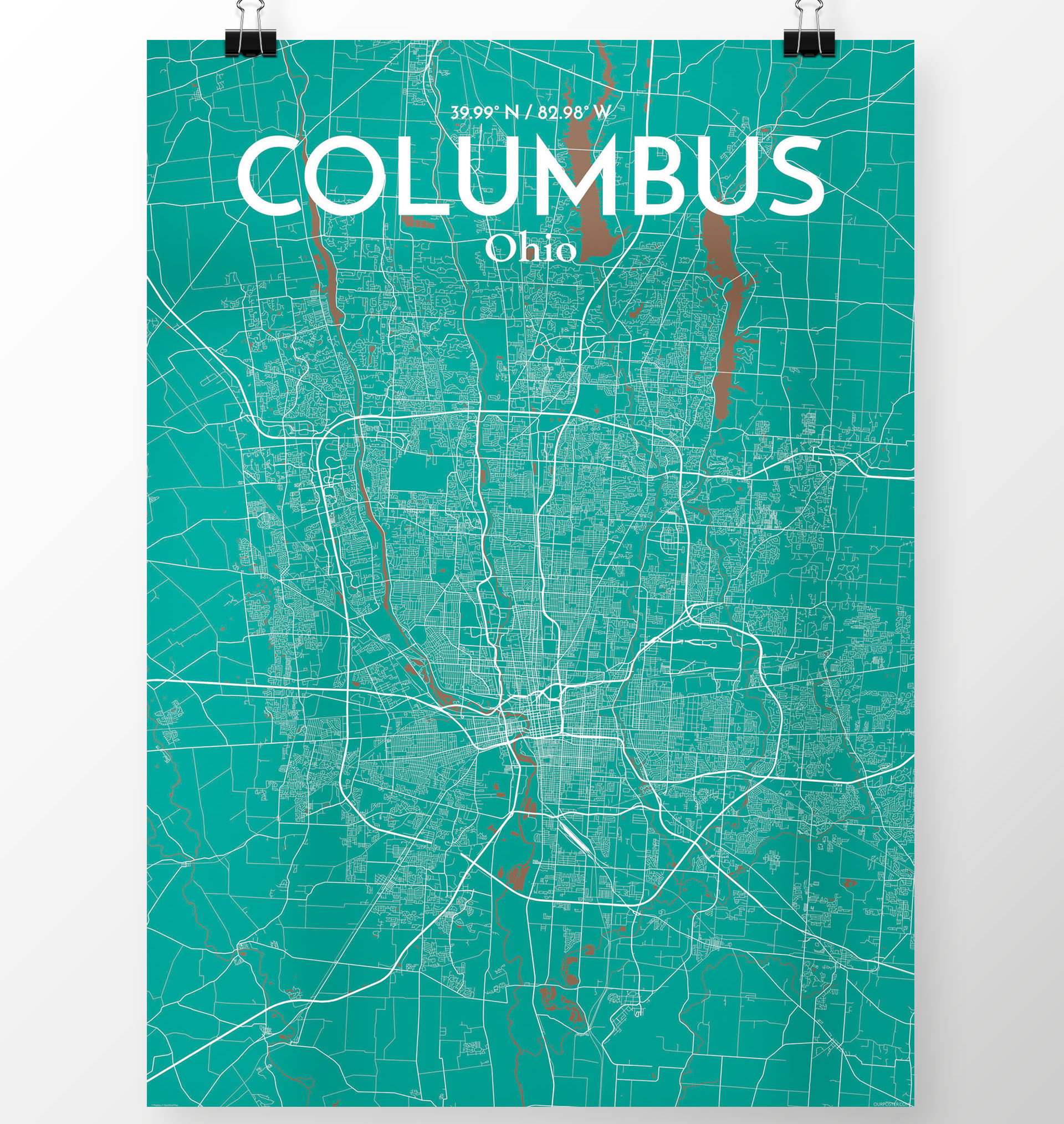 Wrought Studio 'Columbus City Map' Graphic Art Print Poster in Teal ...