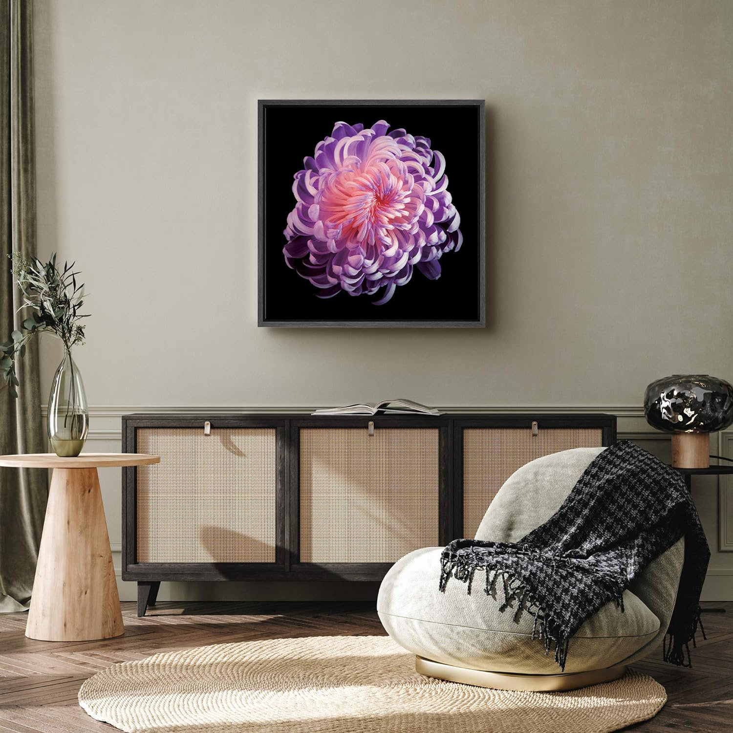 wall26 High Contrast Purple Chrysanthemum Flower Framed On Canvas Print ...