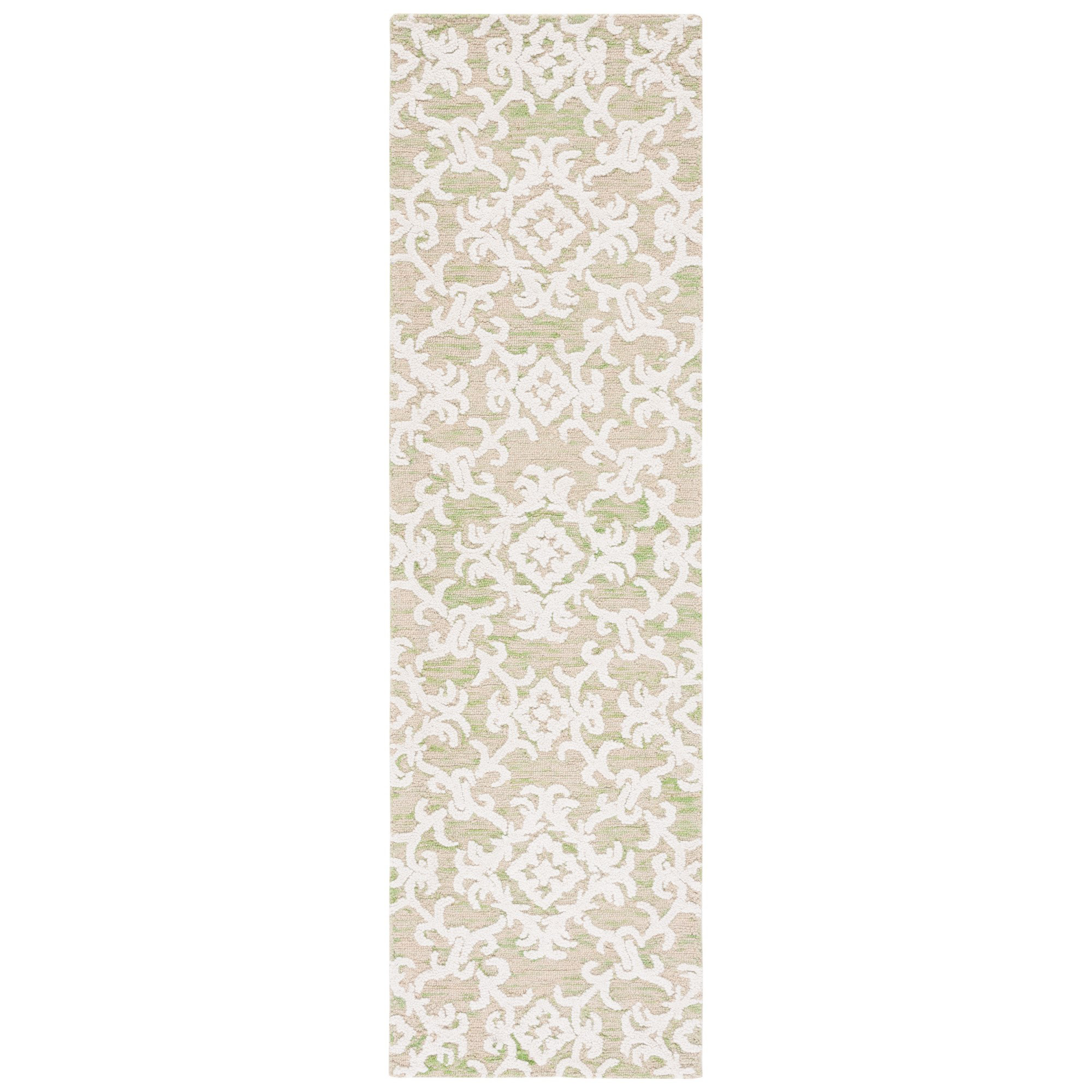 Loon Peak Imanol Damask Handmade Tufted Wool Light Green/White Area Rug ...
