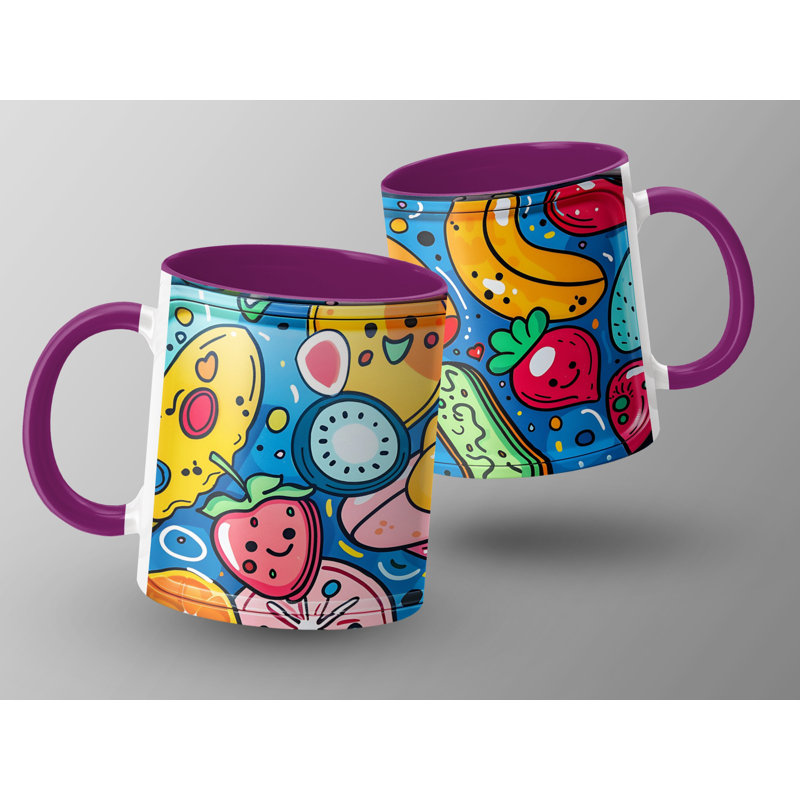 East Urban Home Kids Drawing Style 11oz Accent Mugs – White Ceramic ...