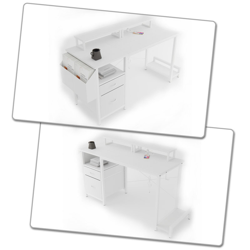 Ebern Designs Modern retro style computer desk with storage drawers and ...