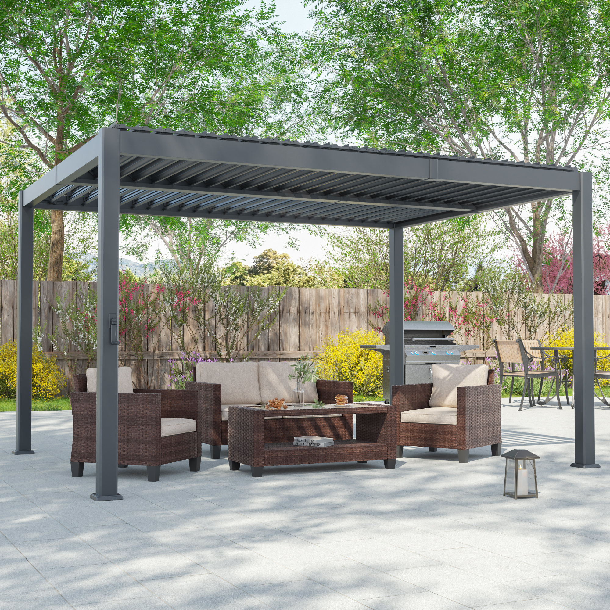 Aok Garden Outdoor Patio Adjustable Aluminum Pergola with Louvers, Rust ...