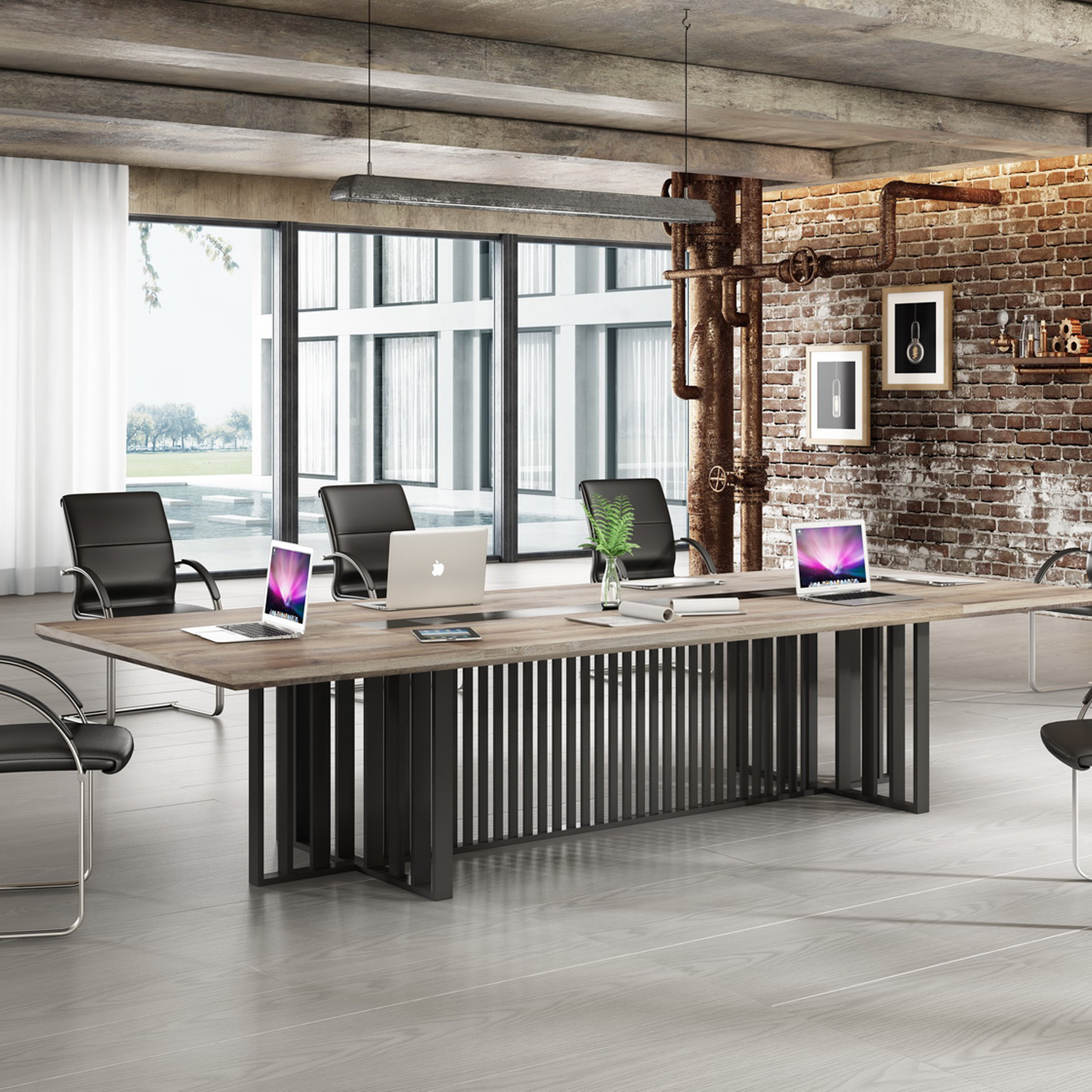 17 Stories 141.7" Industrial Steel Frame Conference Table - Seats 10 ...