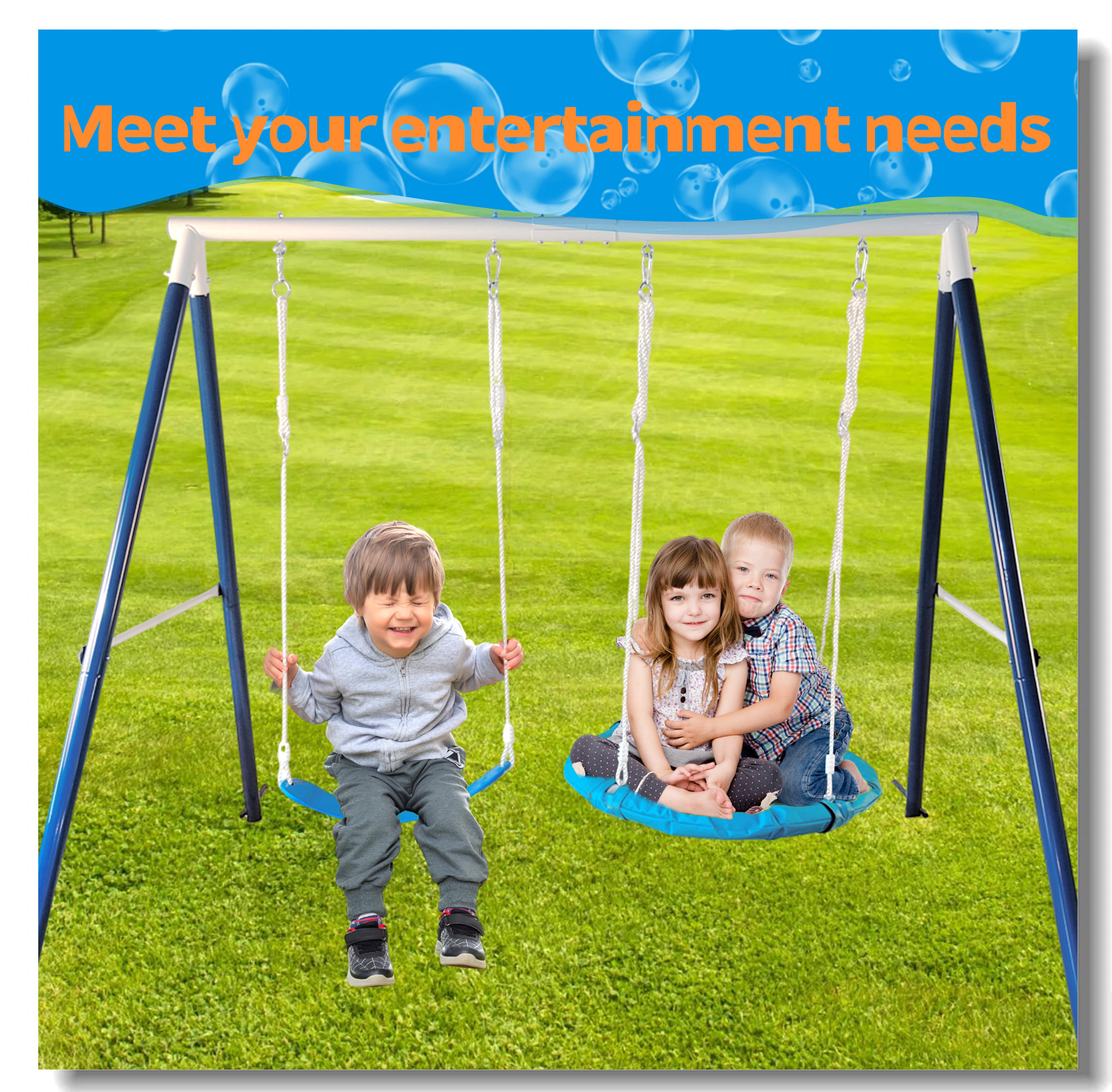 yuanhuan Kids Metal Swing Set For Backyard Outdoor Playground Two ...