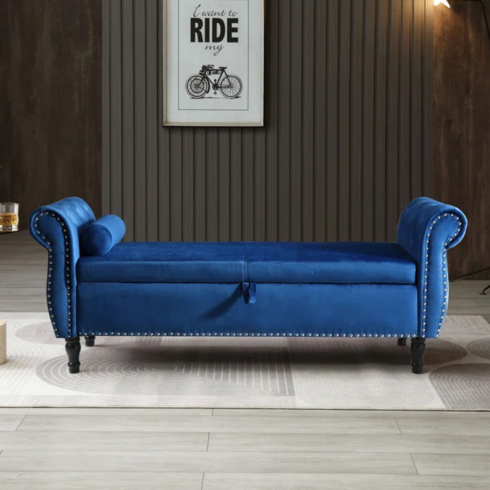 Charlton Home® Amahia 63" Velvet Upholstered Flip Top Storage Bench ...