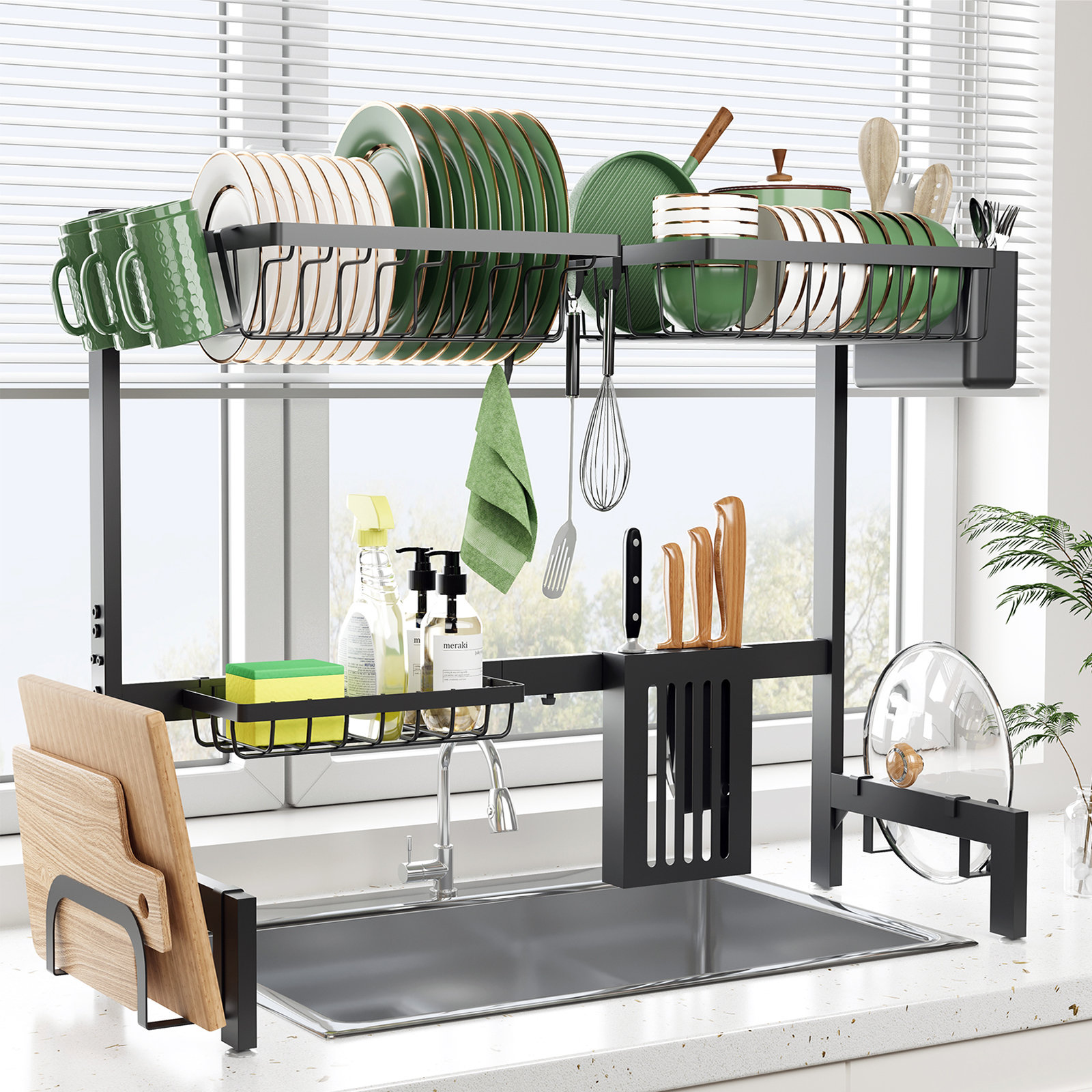 Clothink Stainless Rust Resistant Adjustable Over The Sink Dish Rack ...