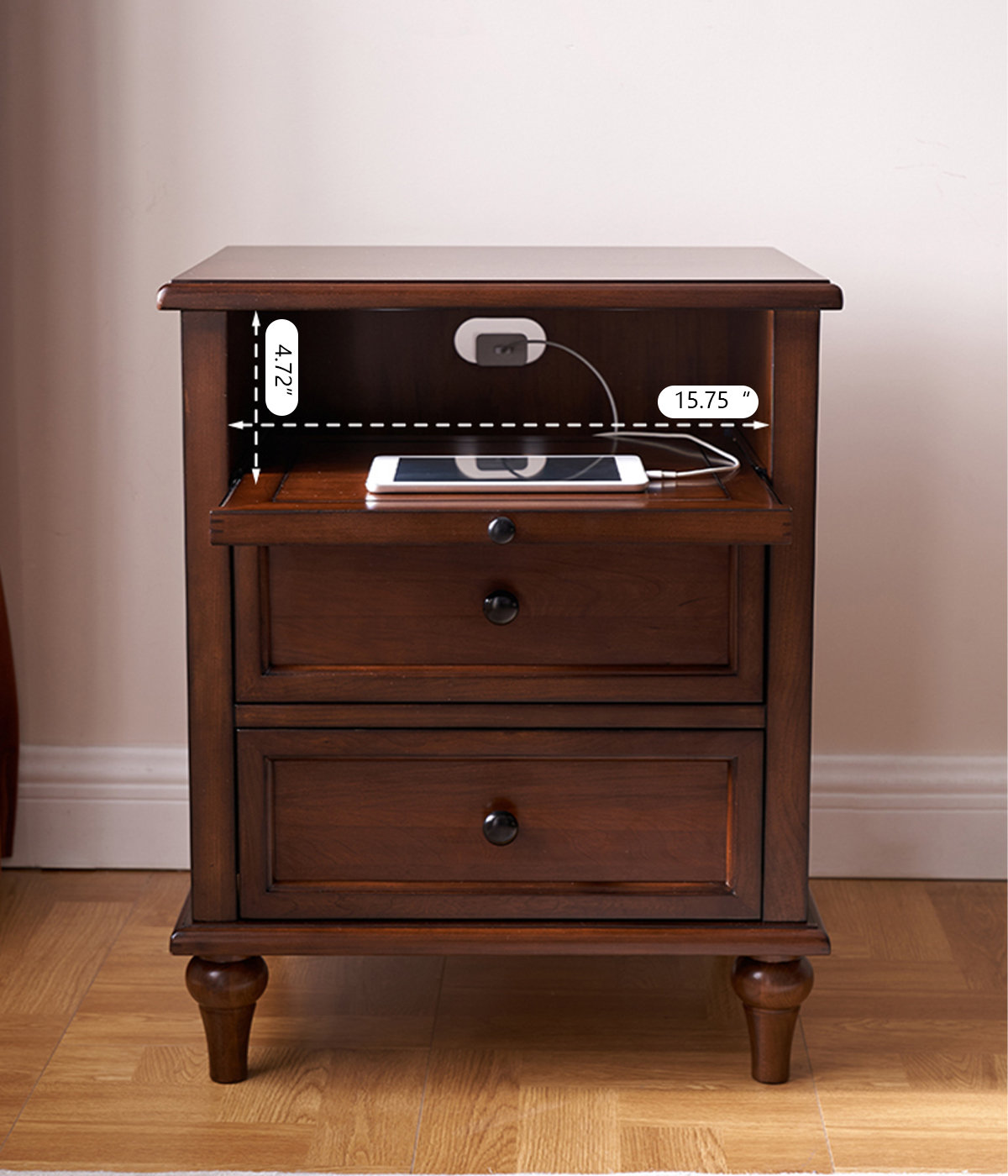 STONE DRAGON TILE ARTS LLC All Solid Wood Cherry Wood Double Draw Nightstand | Wayfair