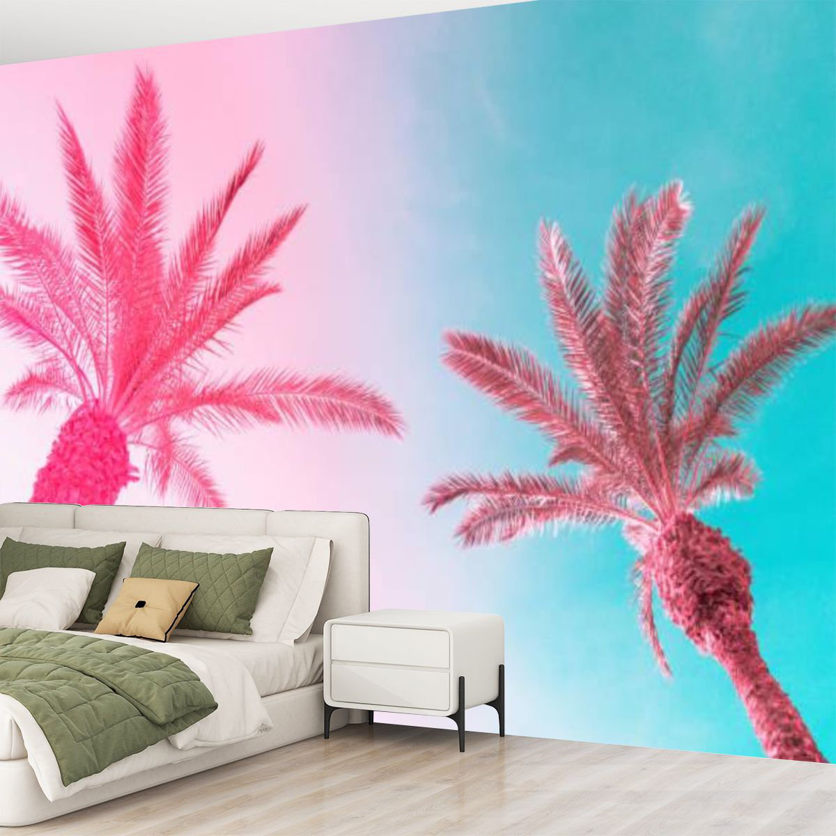 Bay Isle Home™ Peel and Stick Canvas Wallpaper Wall Mural Two tall palm ...