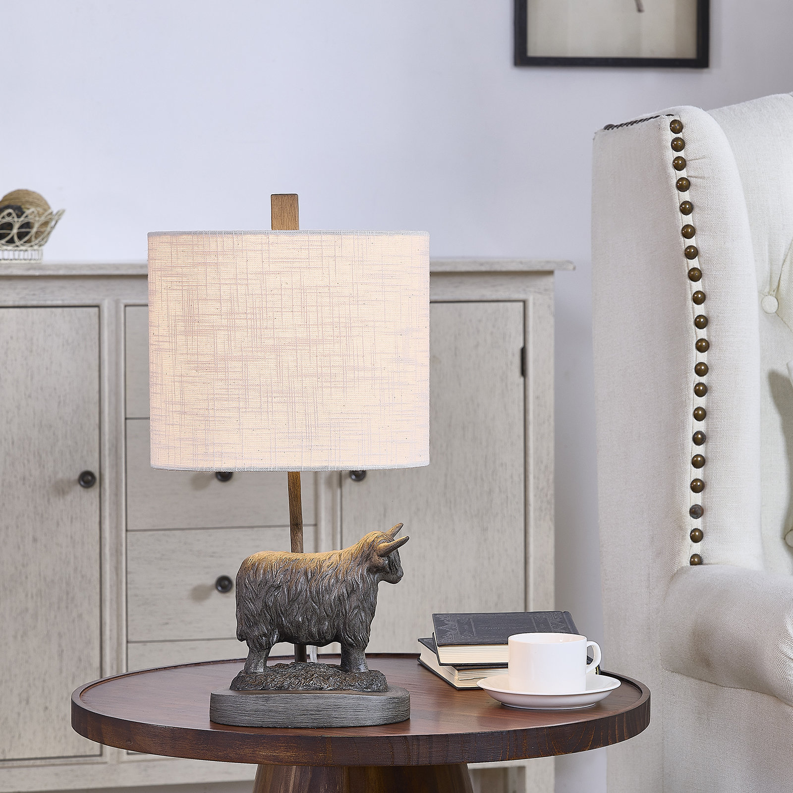 Ophelia & Co. 19" Brown Resin Highland Cow Table Lamp | Wayfair