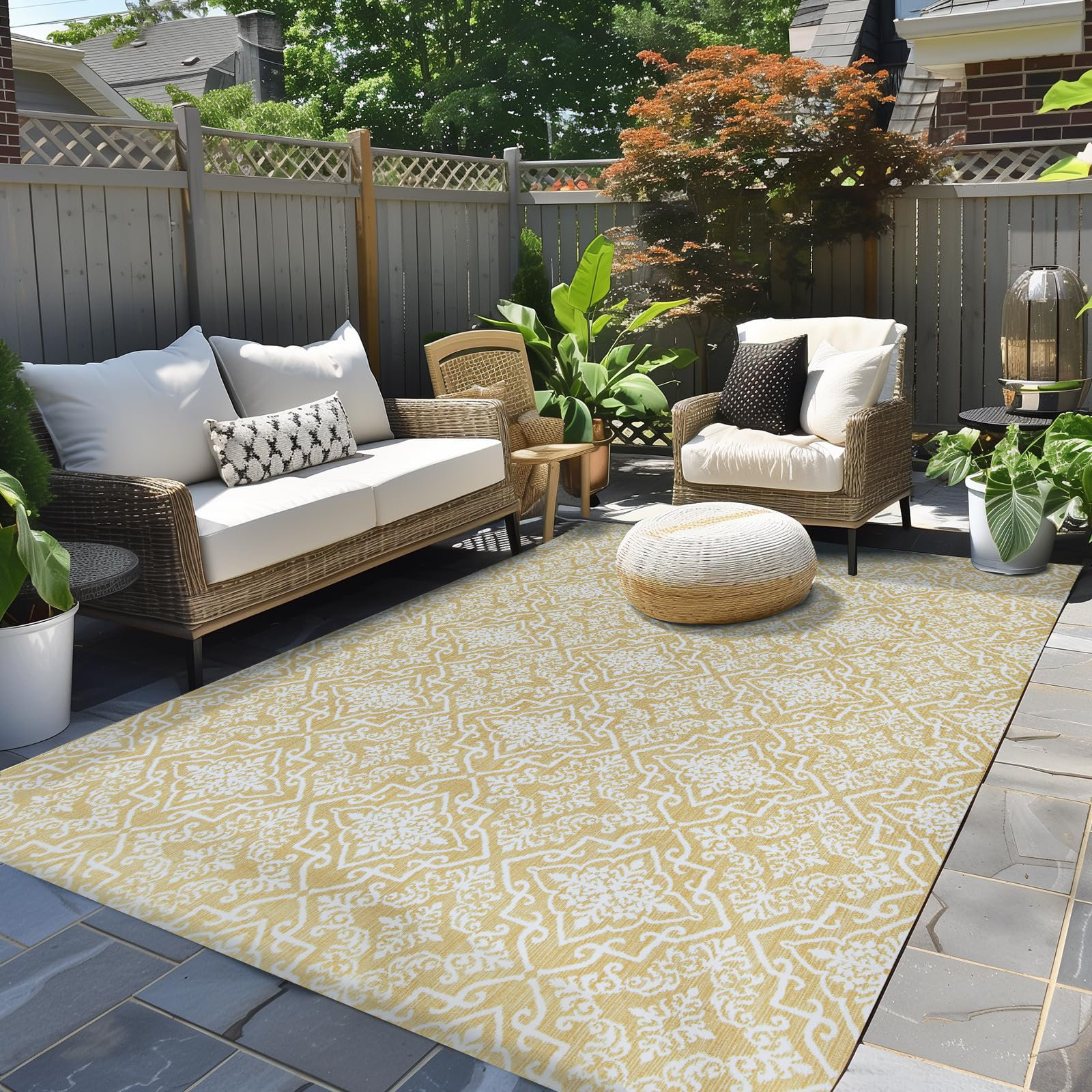 Charlton Home® Moroccan Non-Slip Machine Washable Yellow Area Rug | Wayfair