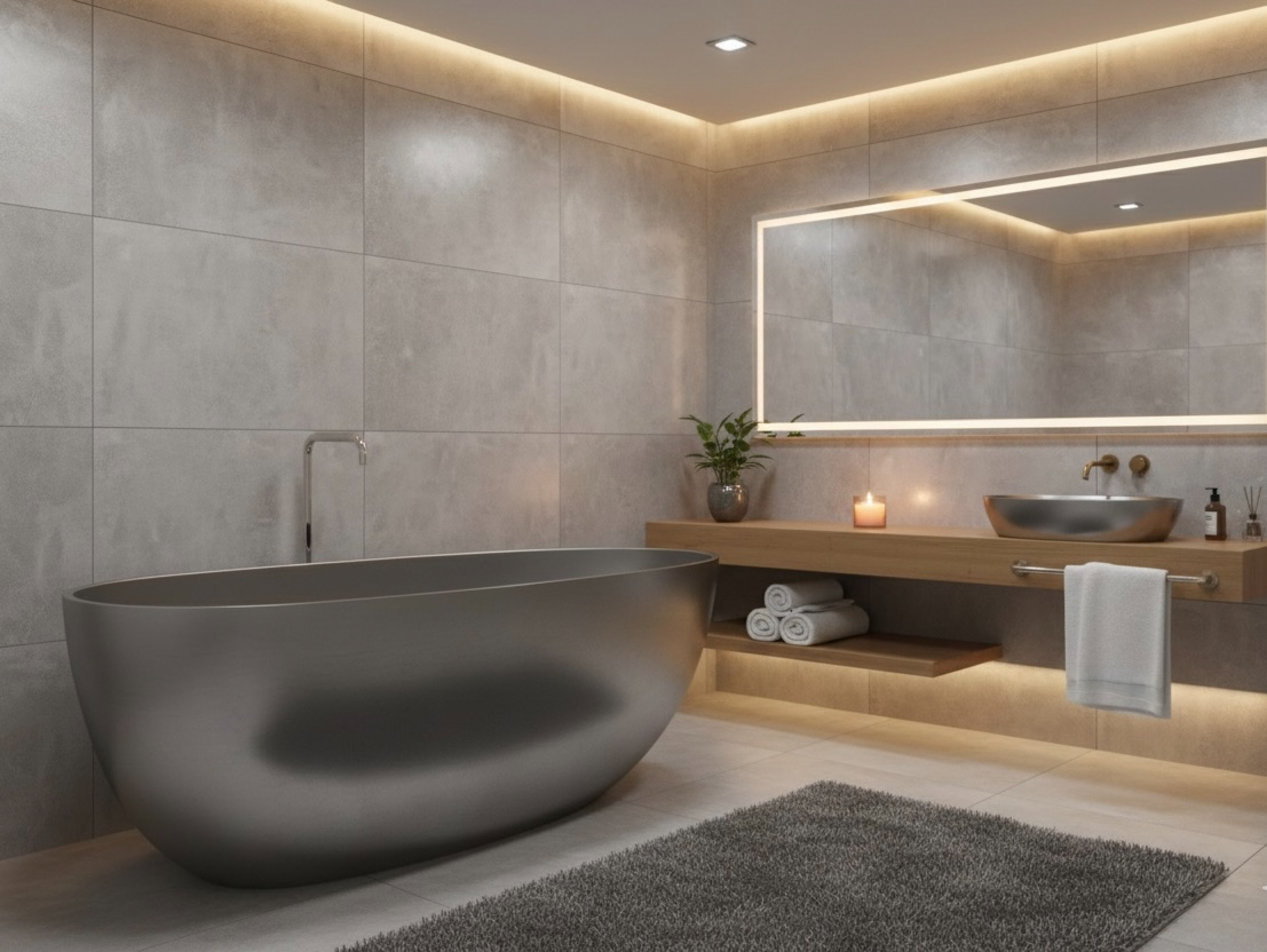 Vast Studio Textured Concrete Metallic Freestanding Oval Bathtub ...