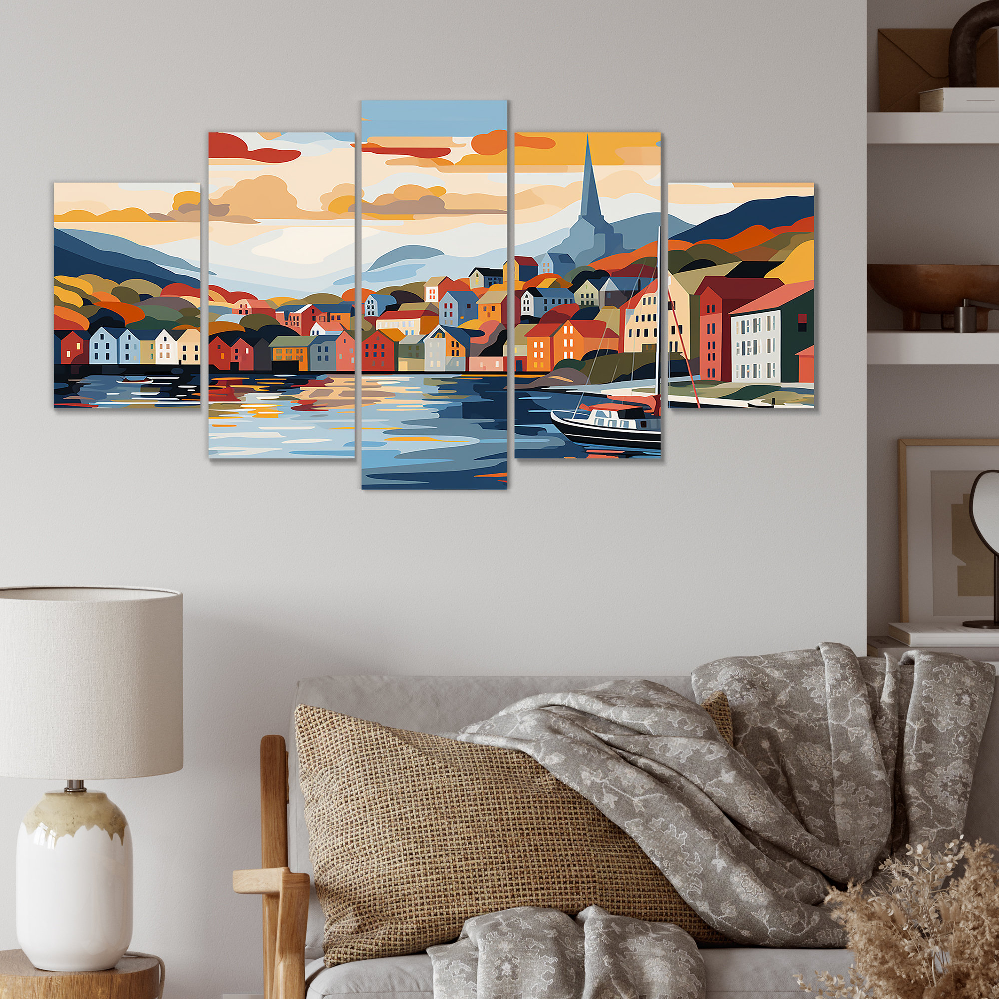 Lark Manor™ 'Iceland Reykjavik Landscape I - Coastal Port Multipanel ...