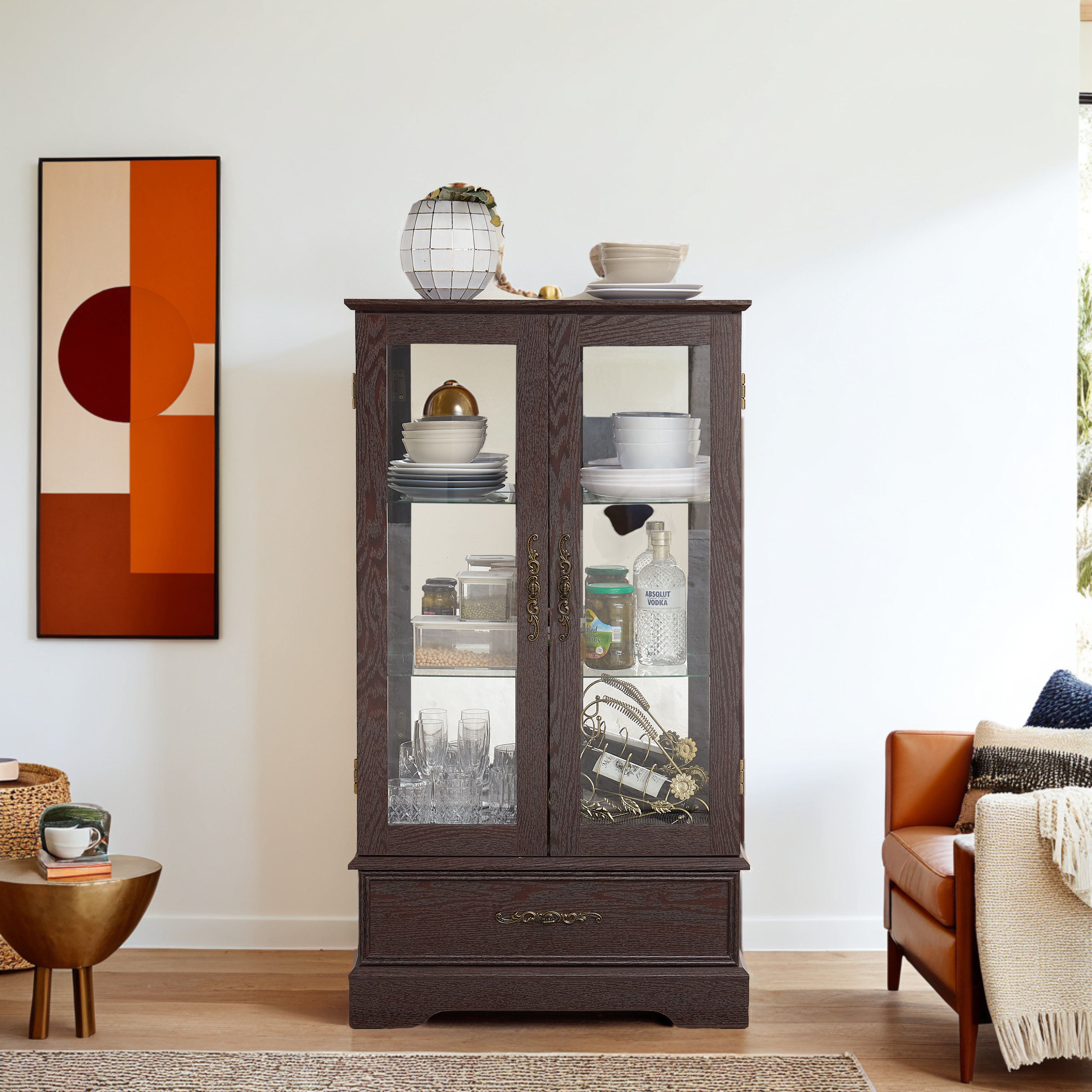 Winston Porter Glass Cabinet Lighted Glass Cabinet Curio Display ...