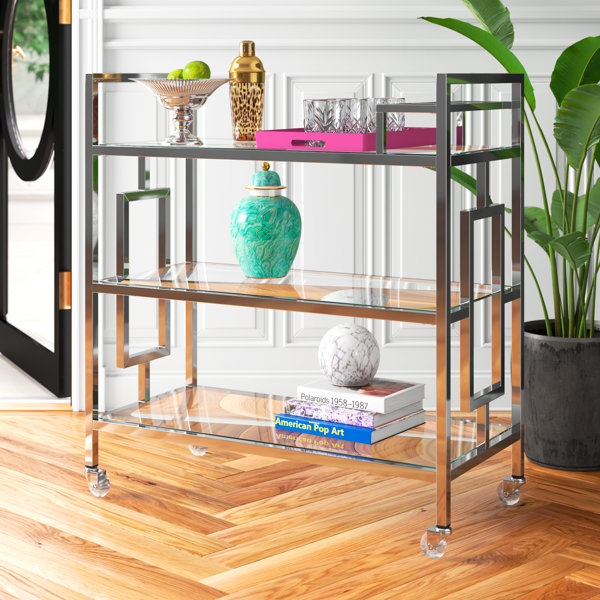 Glass Bar Carts | Bar Cart With Glass Storage & Wheels