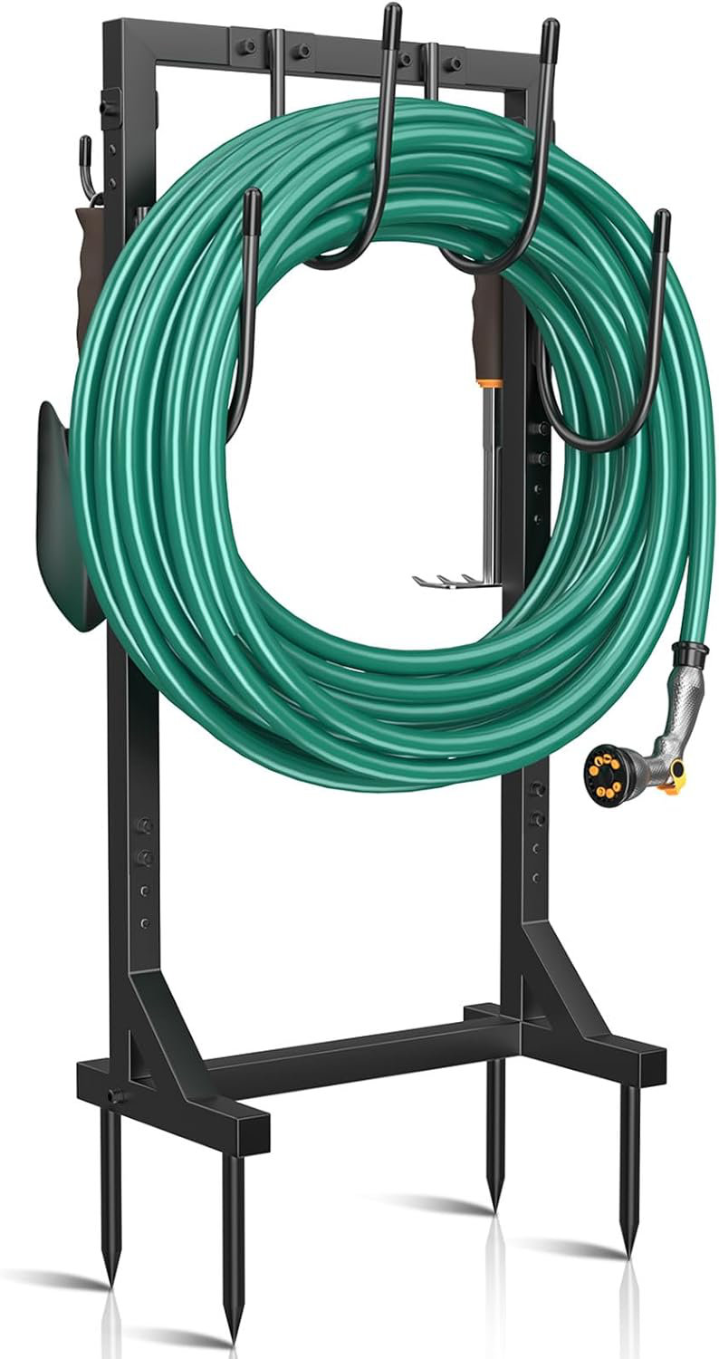 INKEDZ Garden Hose Holder Water Hose Holder with 4 Spikes, Freestanding ...