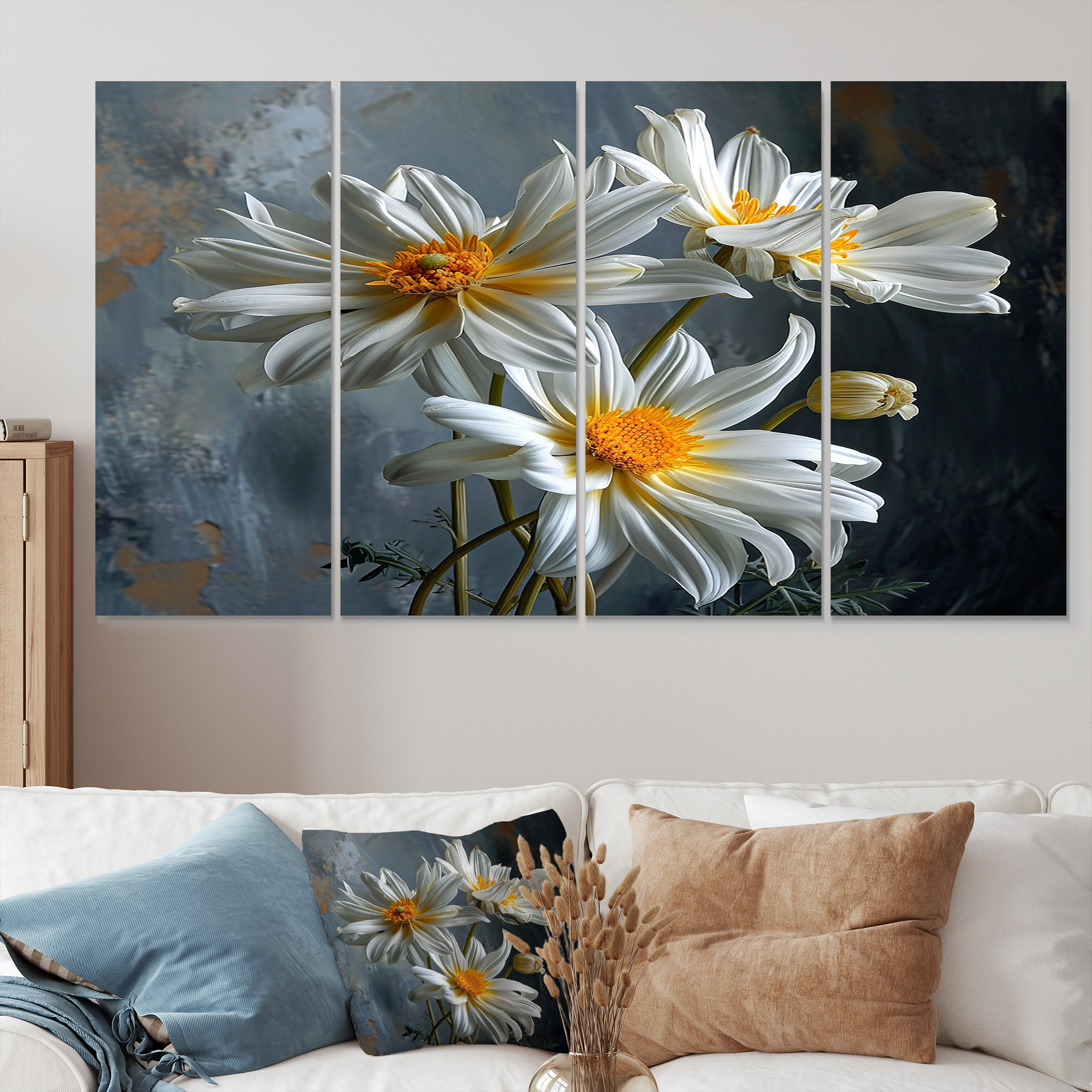 Design Art Three White Daisy Flowers - Daisy Wall Art Canvas 4 Piece ...