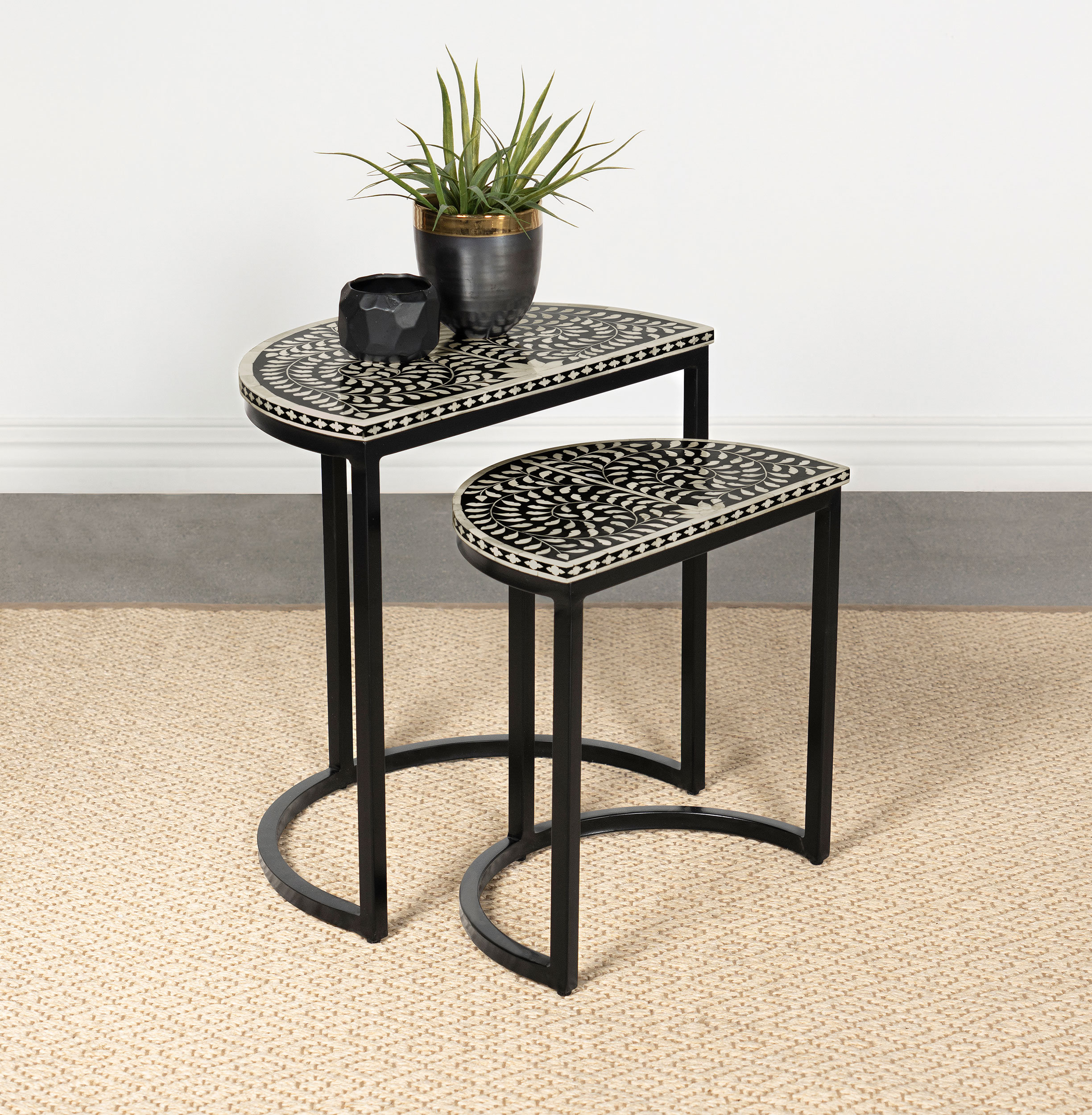 Dakota Fields Edelmira 2-Piece Demilune Nesting Table Black And White | Wayfair