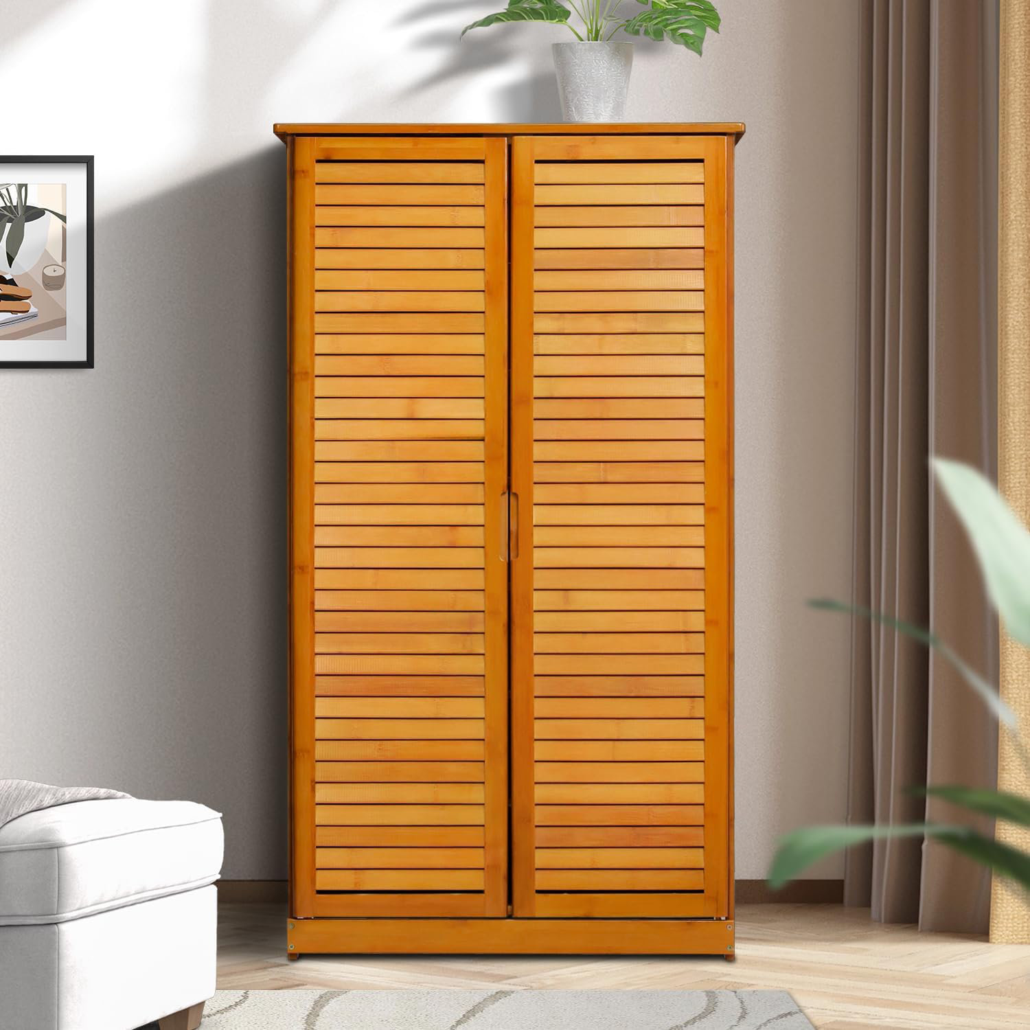 Hokku Designs Tall Bamboo Shoe Storage Cabinet With Double Shutter ...