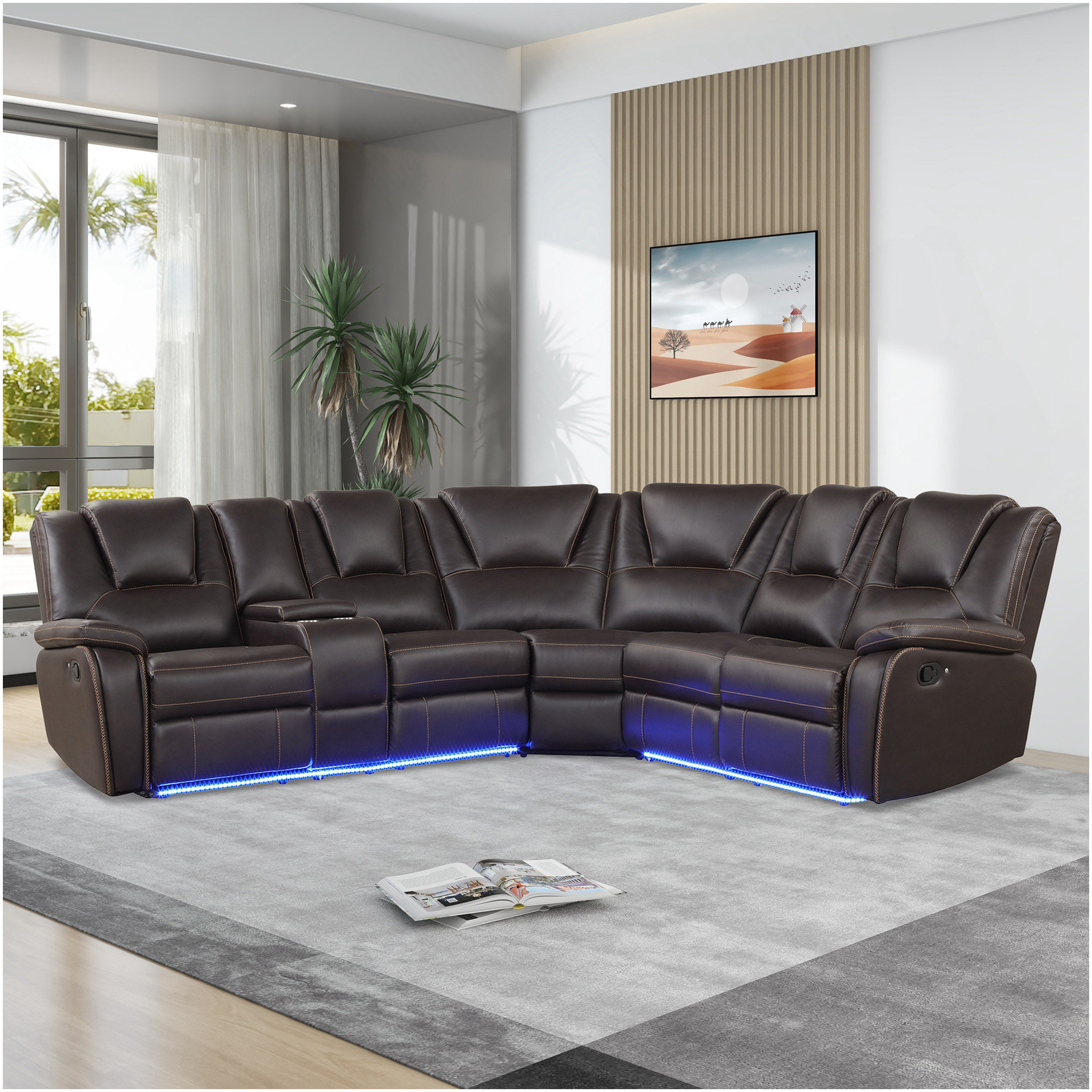 Latitude Run® Modern Faux Leather Manual Reclining With Center Console ...