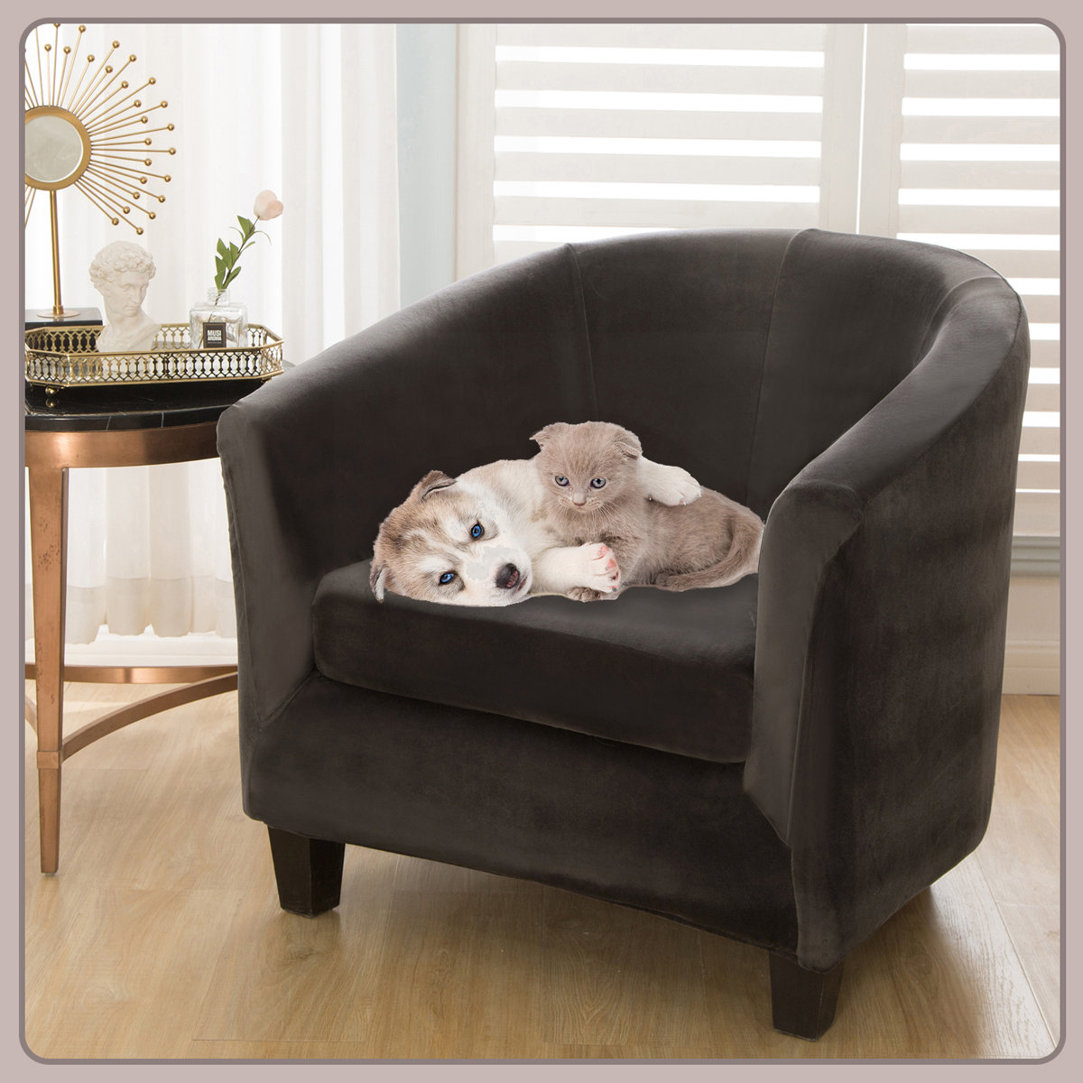 Ebern Designs Devrick Velvet Café Chair Slipcovers With Box Cushion ...