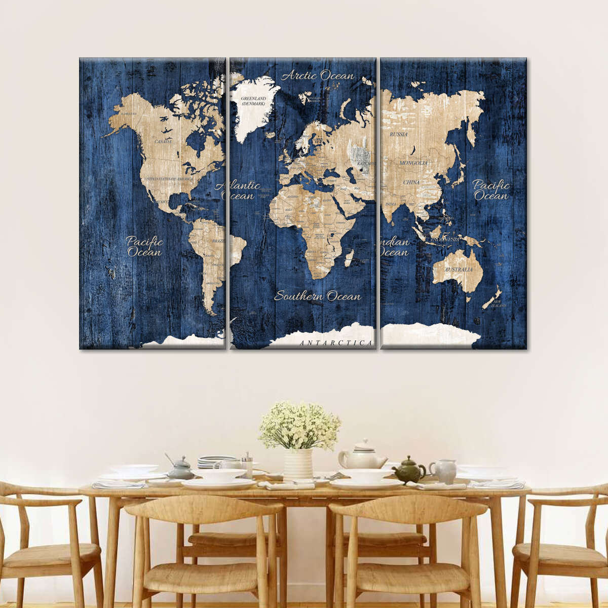 17 Stories " Wood Textured World Map " by Jorge S 3 - Pieces on Canvas ...