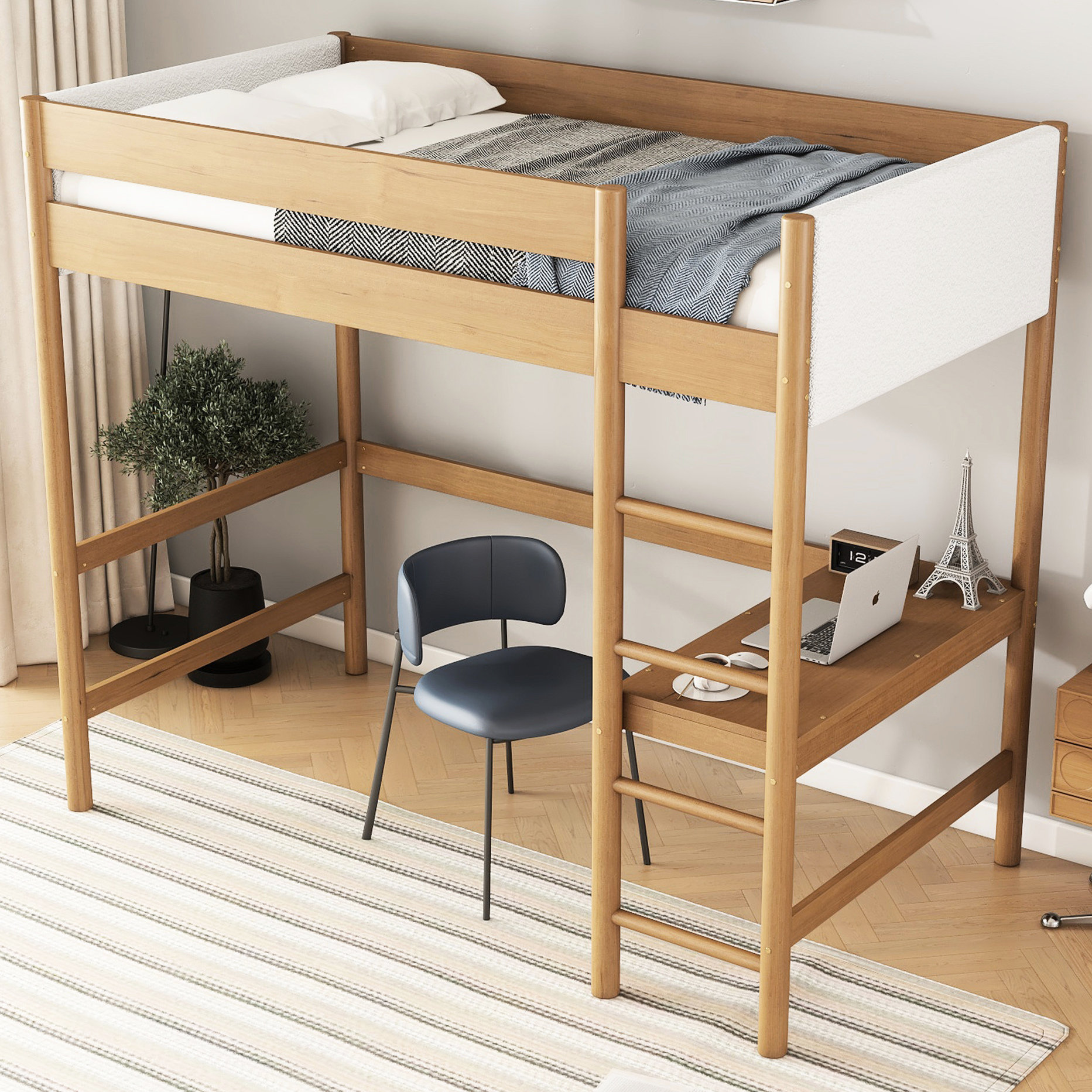 Ivy Bronx Rubberwood Twin Loft Bed With Desk And Secure Design - Safe ...