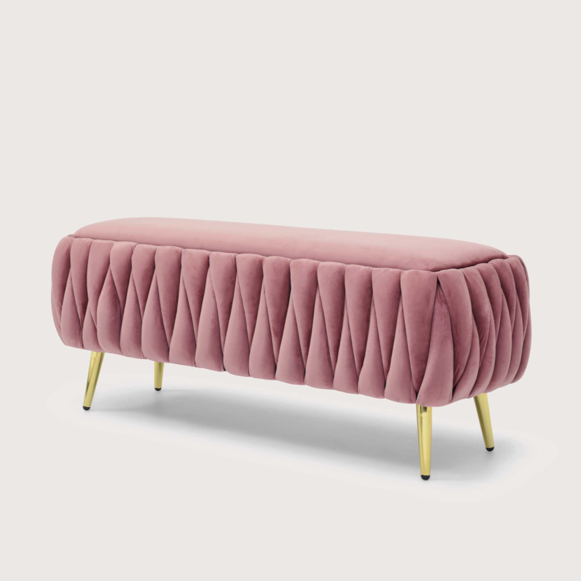 Mercer41 Oval Storage Bench With Gold Legs,Velvet Fabric ,Woven ...
