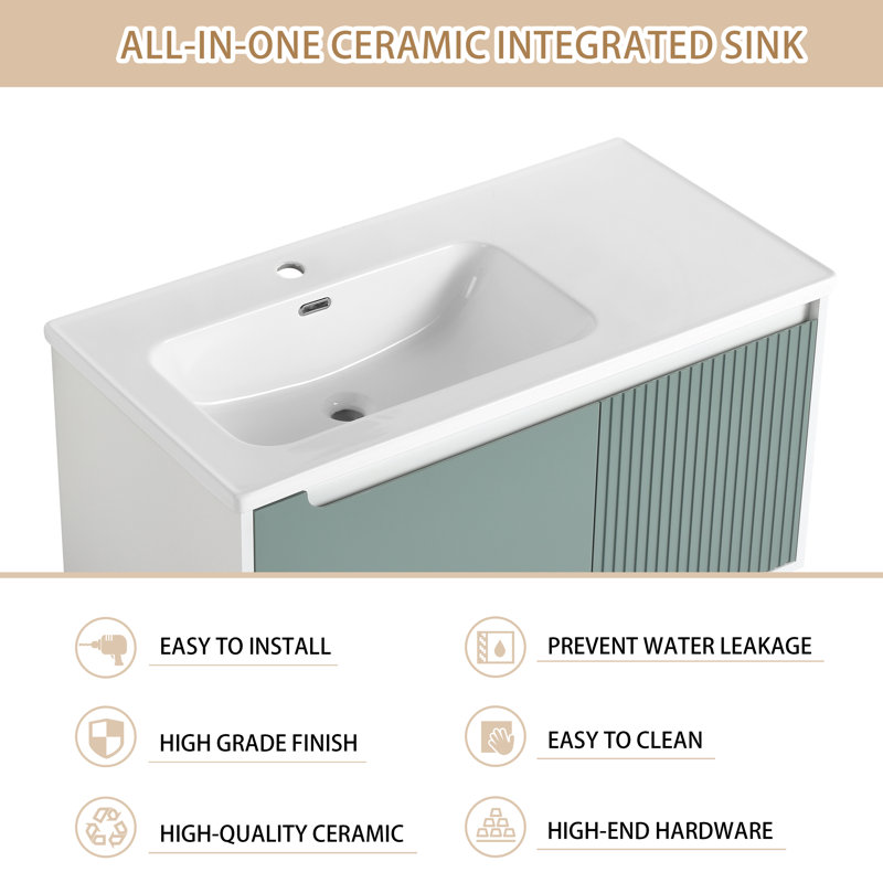Ebern Designs Anjonette 39.6'' Single Bathroom Vanity with Ceramic Top ...
