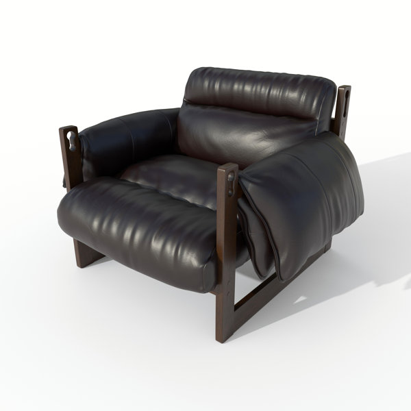 17 Stories Reve 33.5" Wide Oil Wax Leather Accent Chair, Solid Wood ...