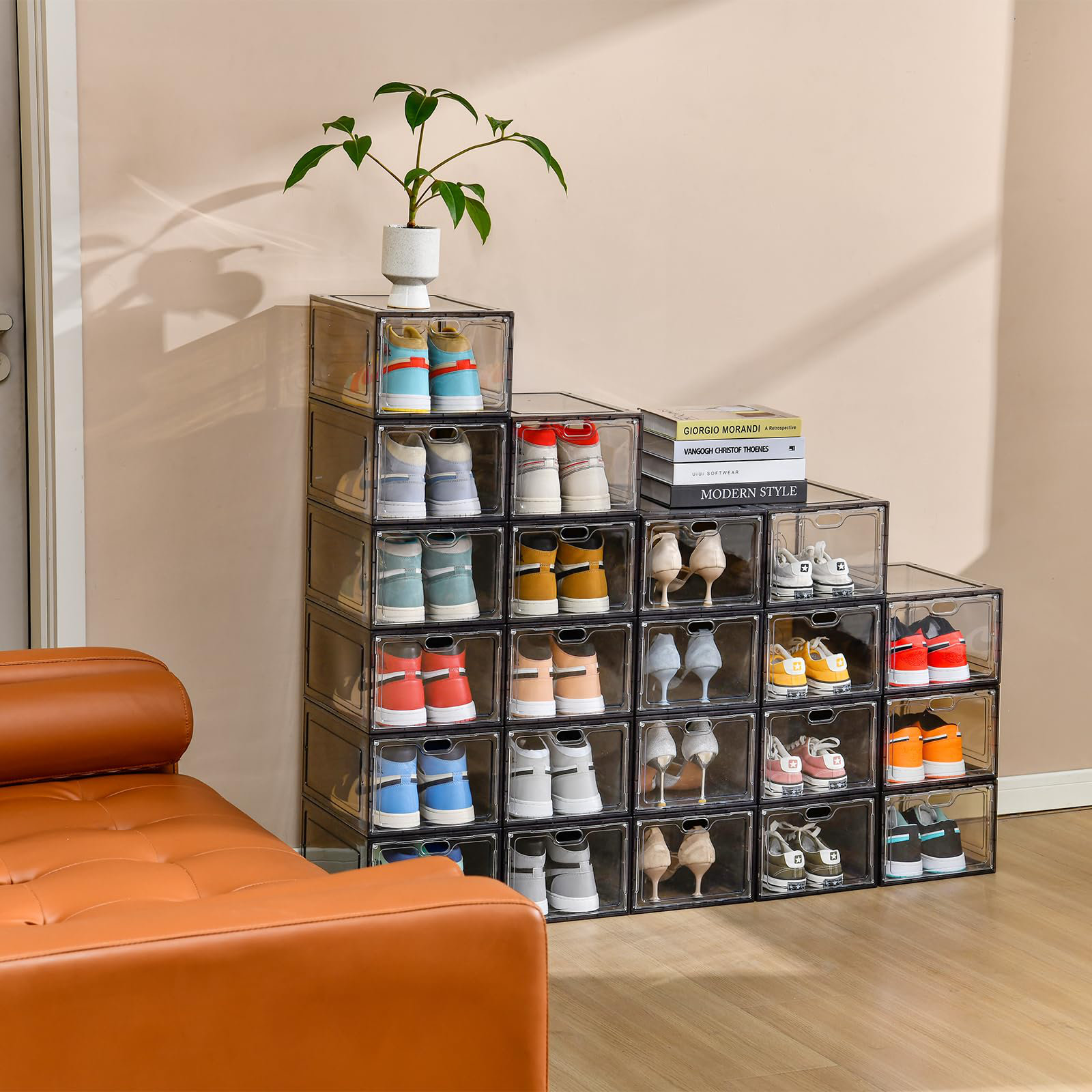 Rebrilliant 12 Pack Grey Transparent Shoe Storage Organizer, Stackable ...