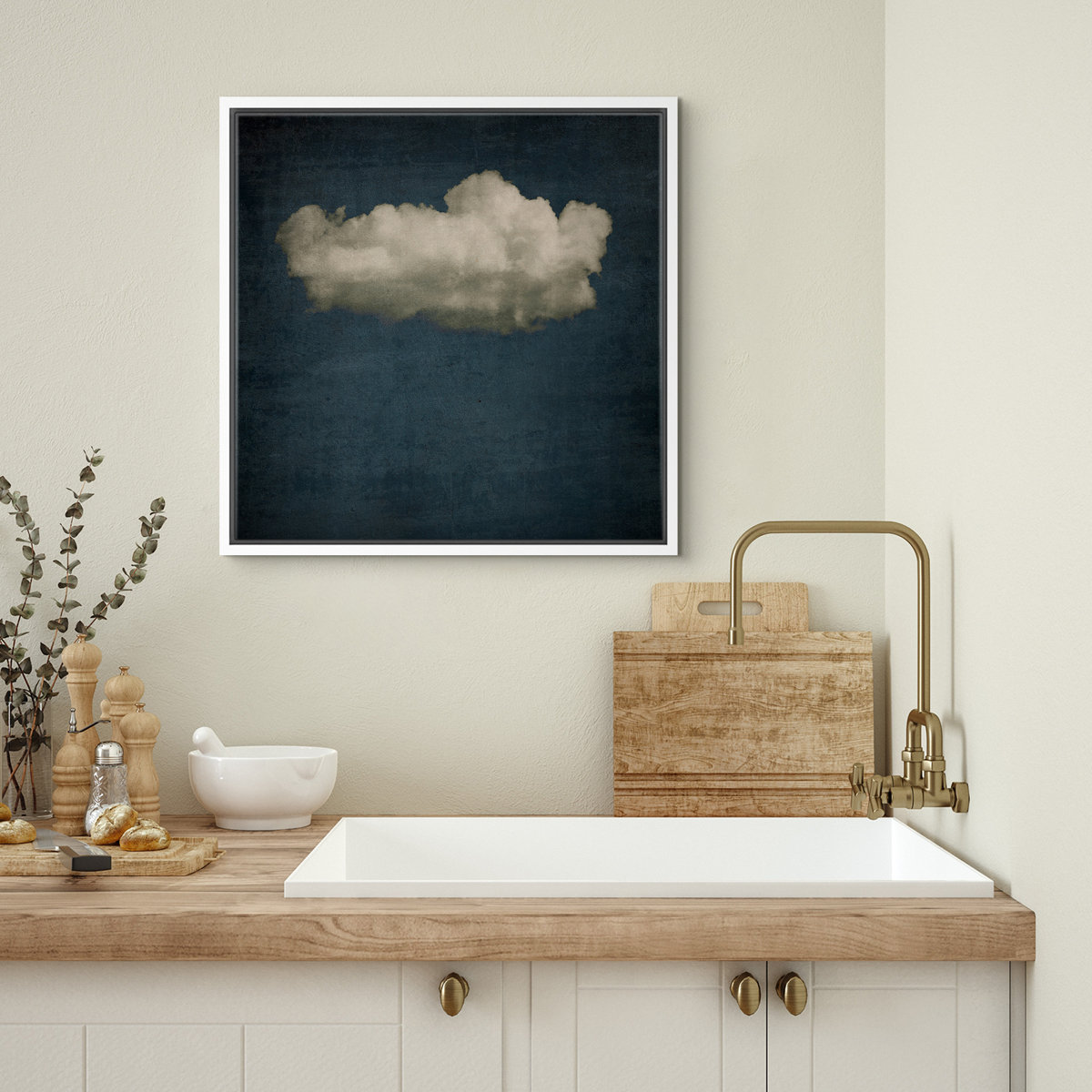 wall26 " Pastel Navy Blue Clouds In The Sky Watercolor Minimalist Relax ...