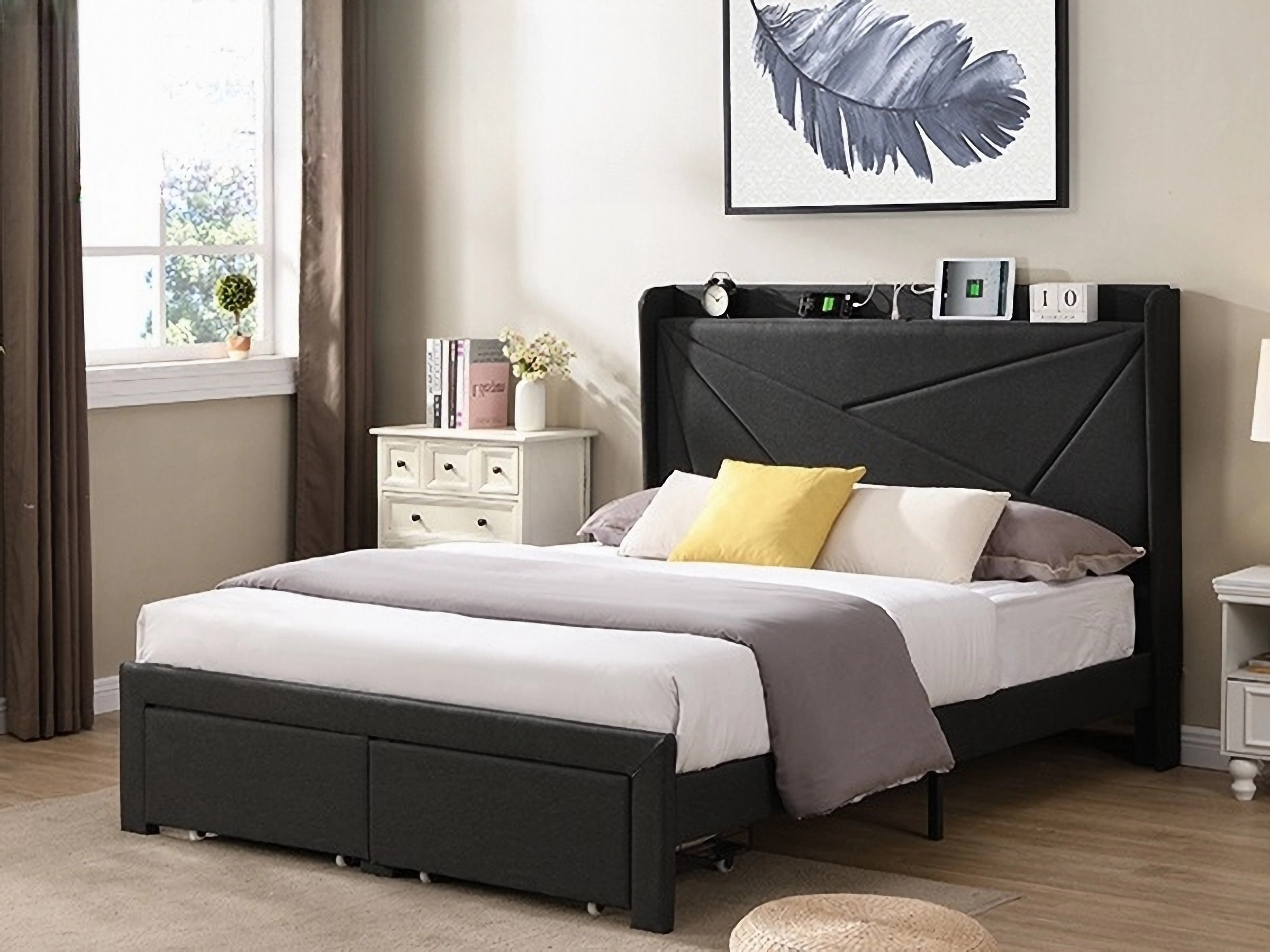 Ebern Designs Leyda FULL Size Dark Gray Bed Frame,Bed Frame with ...