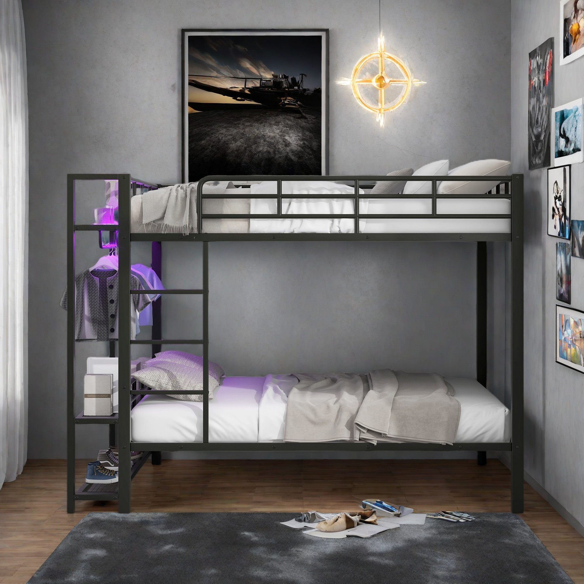 Isabelle & Max™ Full Size Metal Bunk Bed With Storage Mesh Shelves And ...