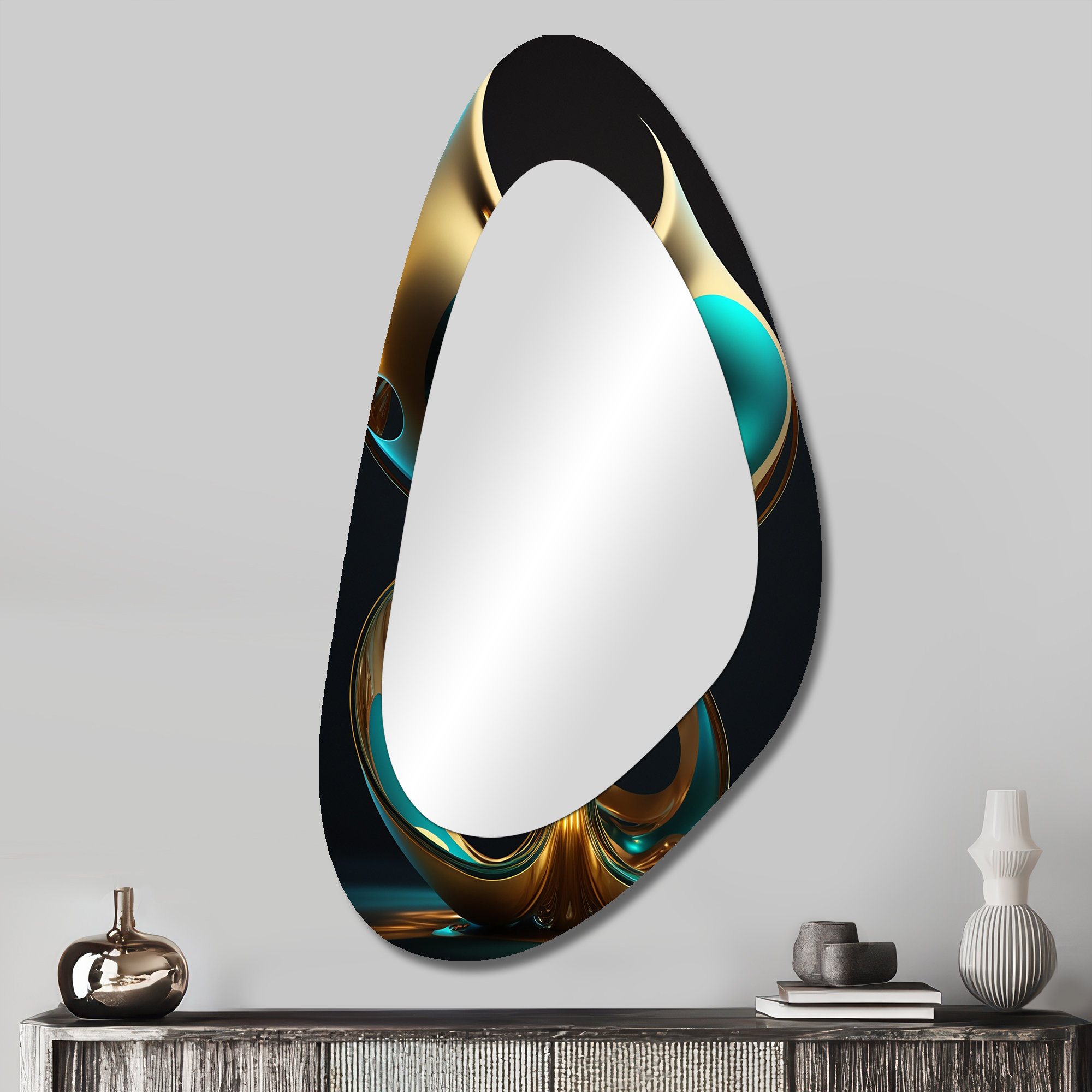 Design Art Rhythm Of Infinity 3D Turquoise Gold Sphere I - Abstract ...