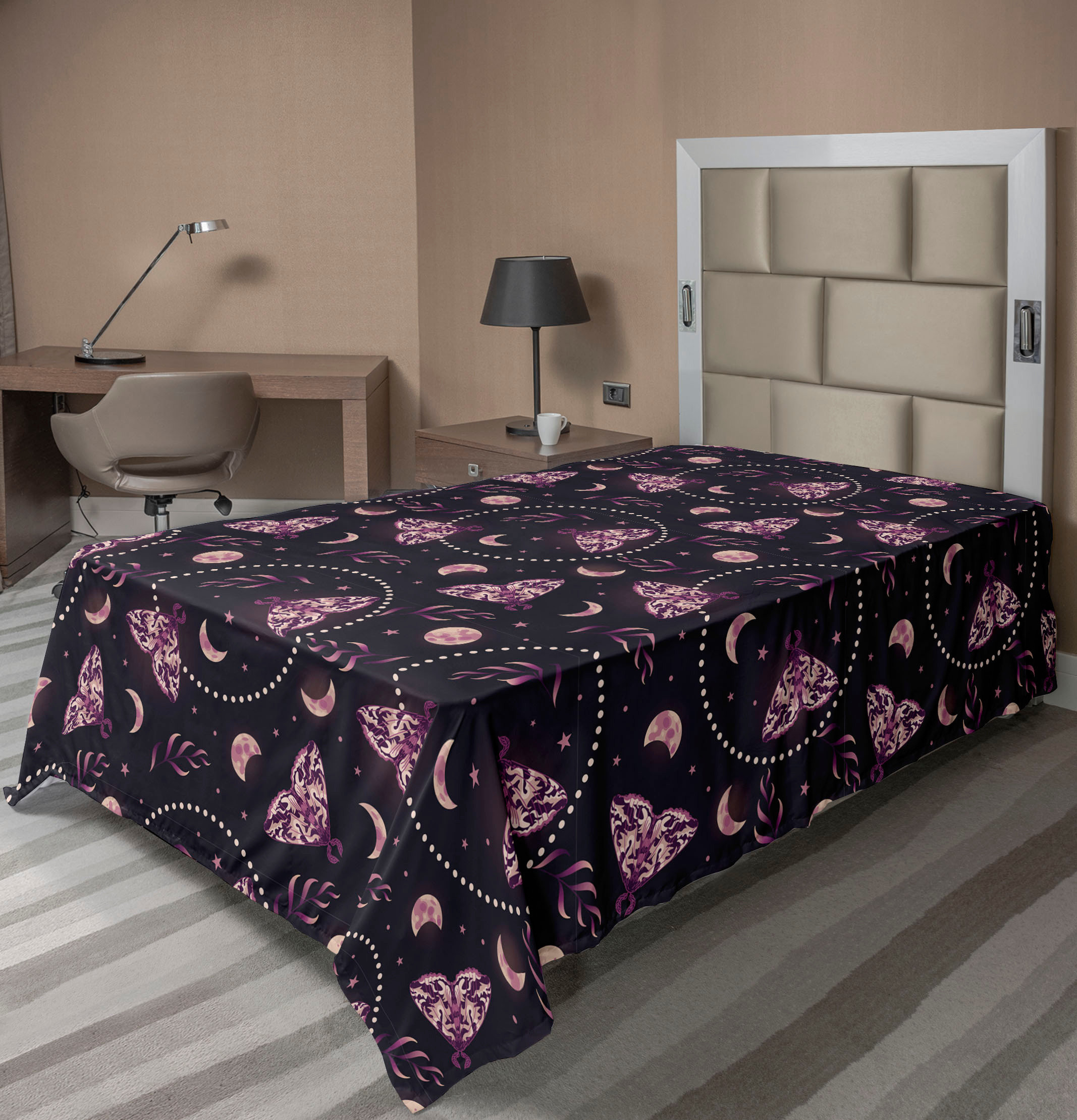 Ambesonne Lunar Moth Flat Sheet Starry Scene Wings Art Plum Dark ...