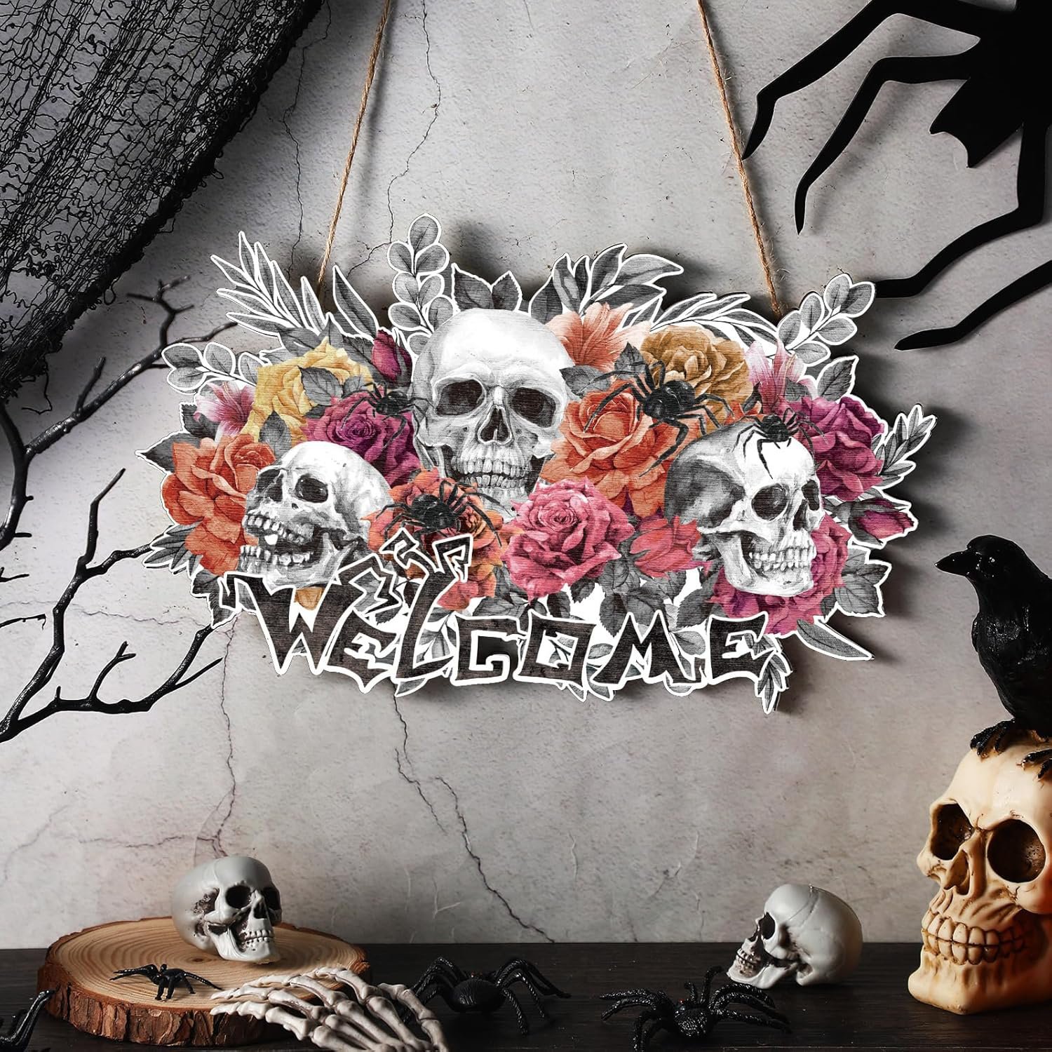 The Holiday Aisle® Halloween Welcome Door Sign Hanging Sign Wood ...