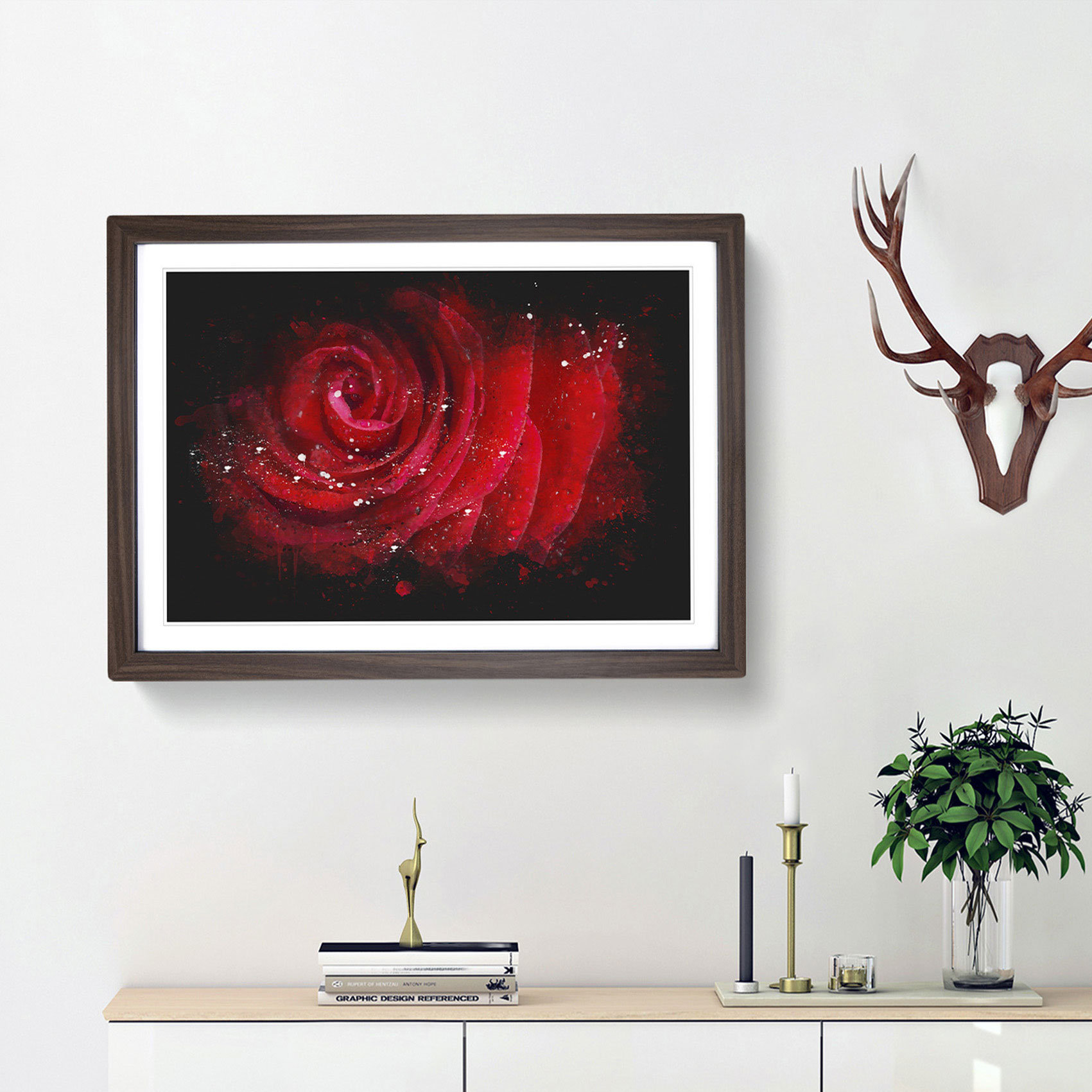 East Urban Home Dewdrops Upon A Red Rose Paint Splash - Picture Frame ...