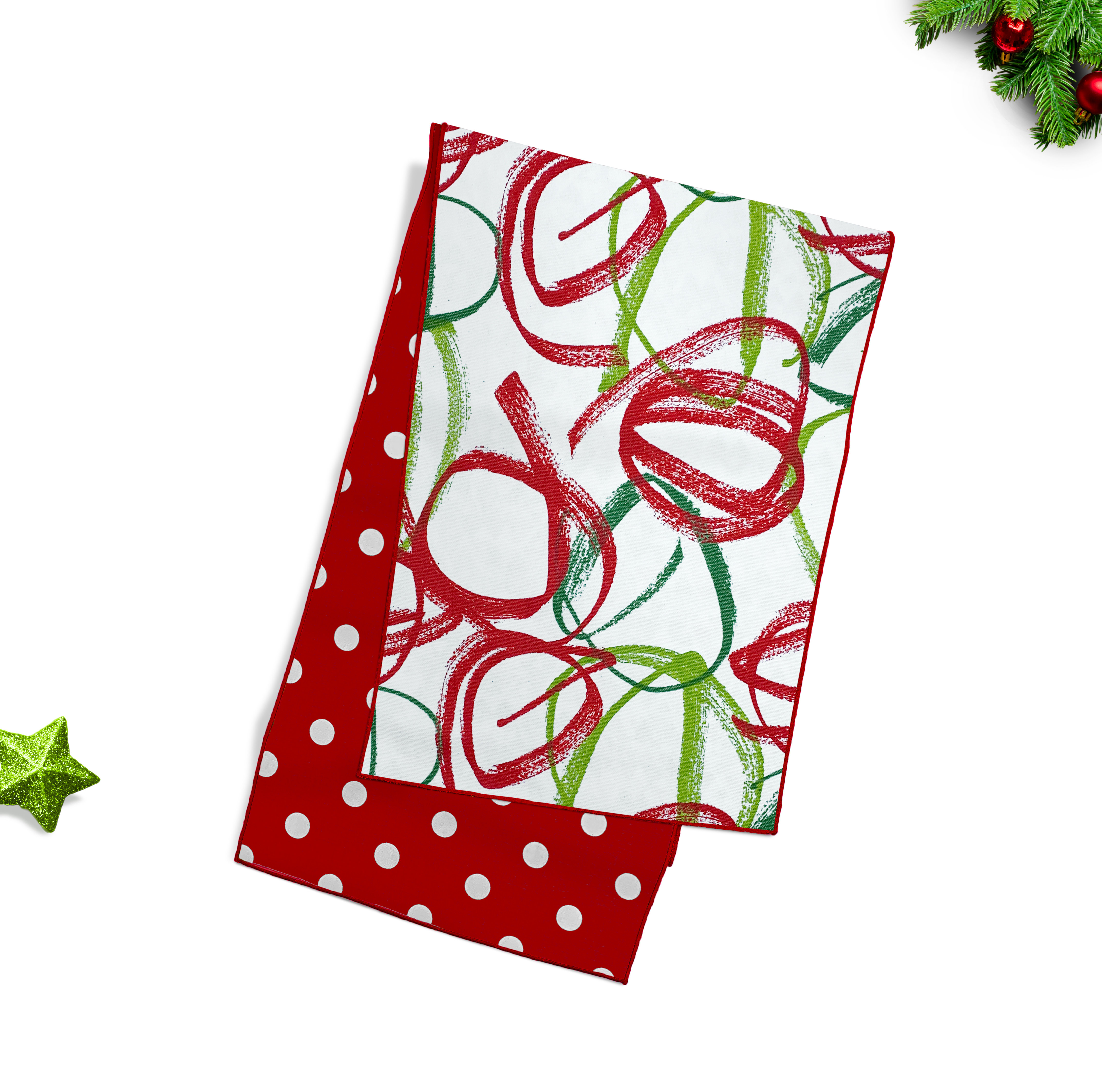 The Holiday Aisle® Reversible RIBBONS Green RETRO POLKA Bright Red ...