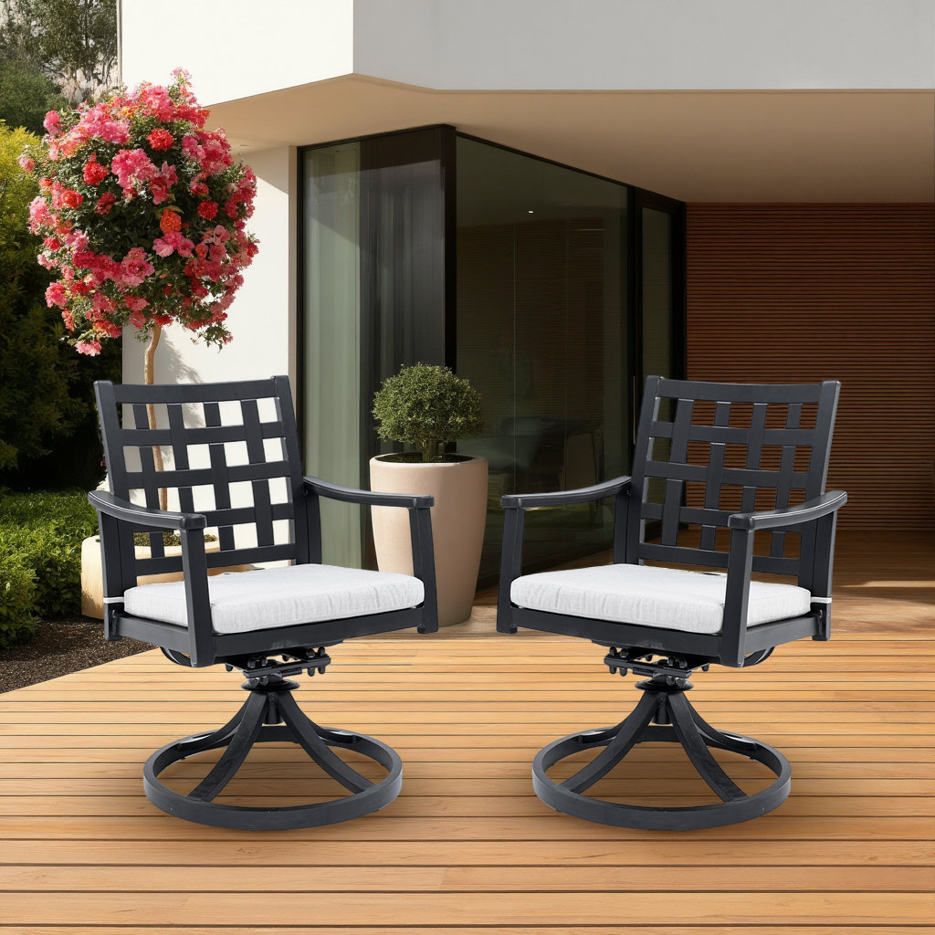 Lark Manor Modern Cast Aluminum Swivel Rocking Chairs (Set of 2) - 360 ...