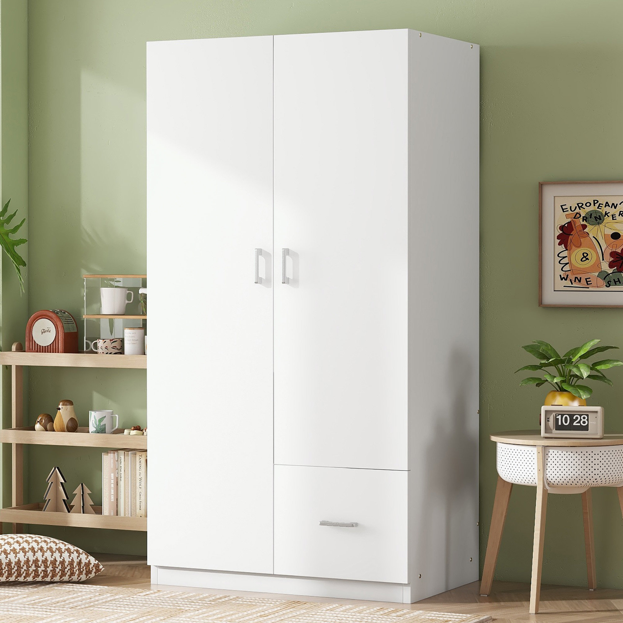 Latitude Run® 2 Doors Armoire Wardrobe With Drawer And Shelves | Wayfair
