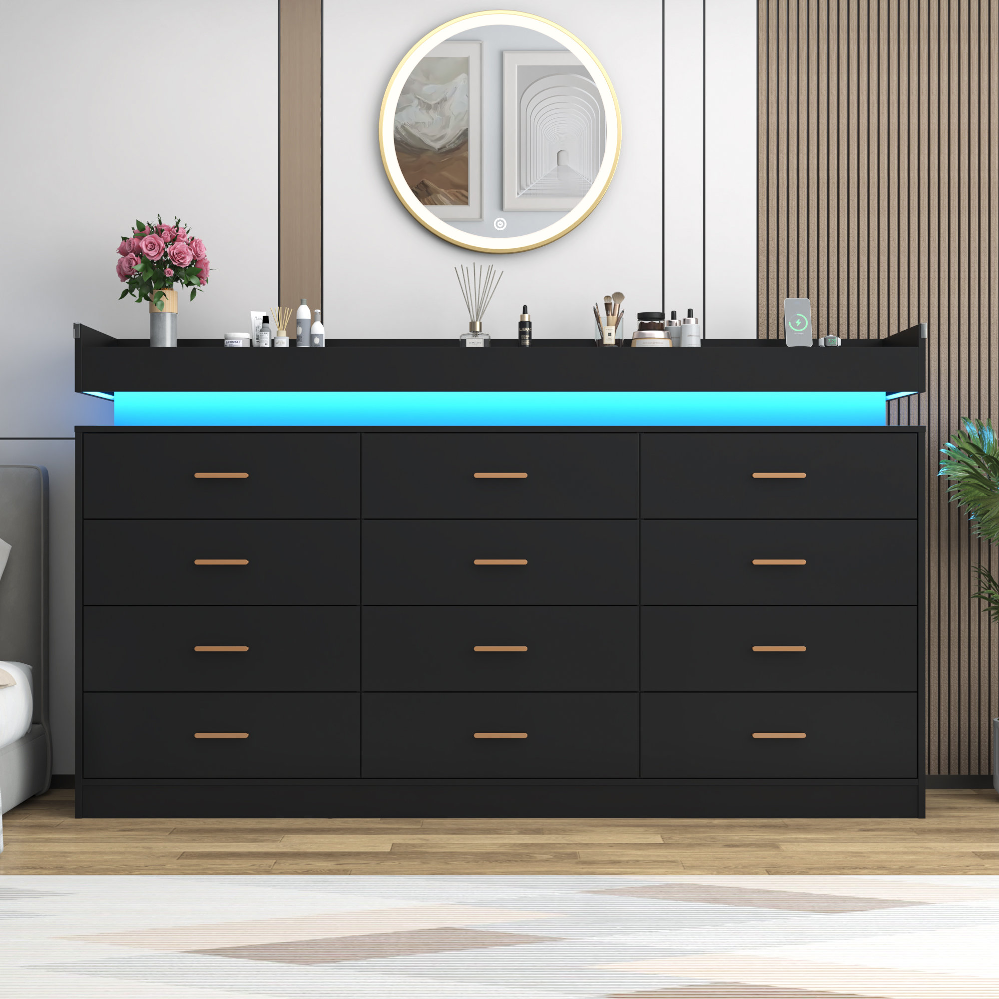 Ivy Bronx 12 Drawer 70.08" W Dresser With Charging Station And LED ...