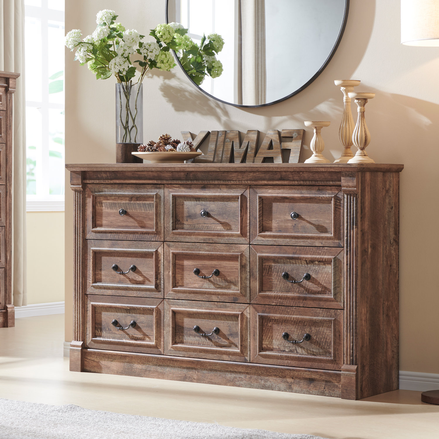 Winston Porter 9 Drawers Dresser for Bedroom, Farmhouse 55" Wide ...