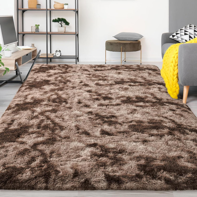Wrought Studio™ Tie-Dyed Coffee Washable Shaggy Large Area Rugs For ...