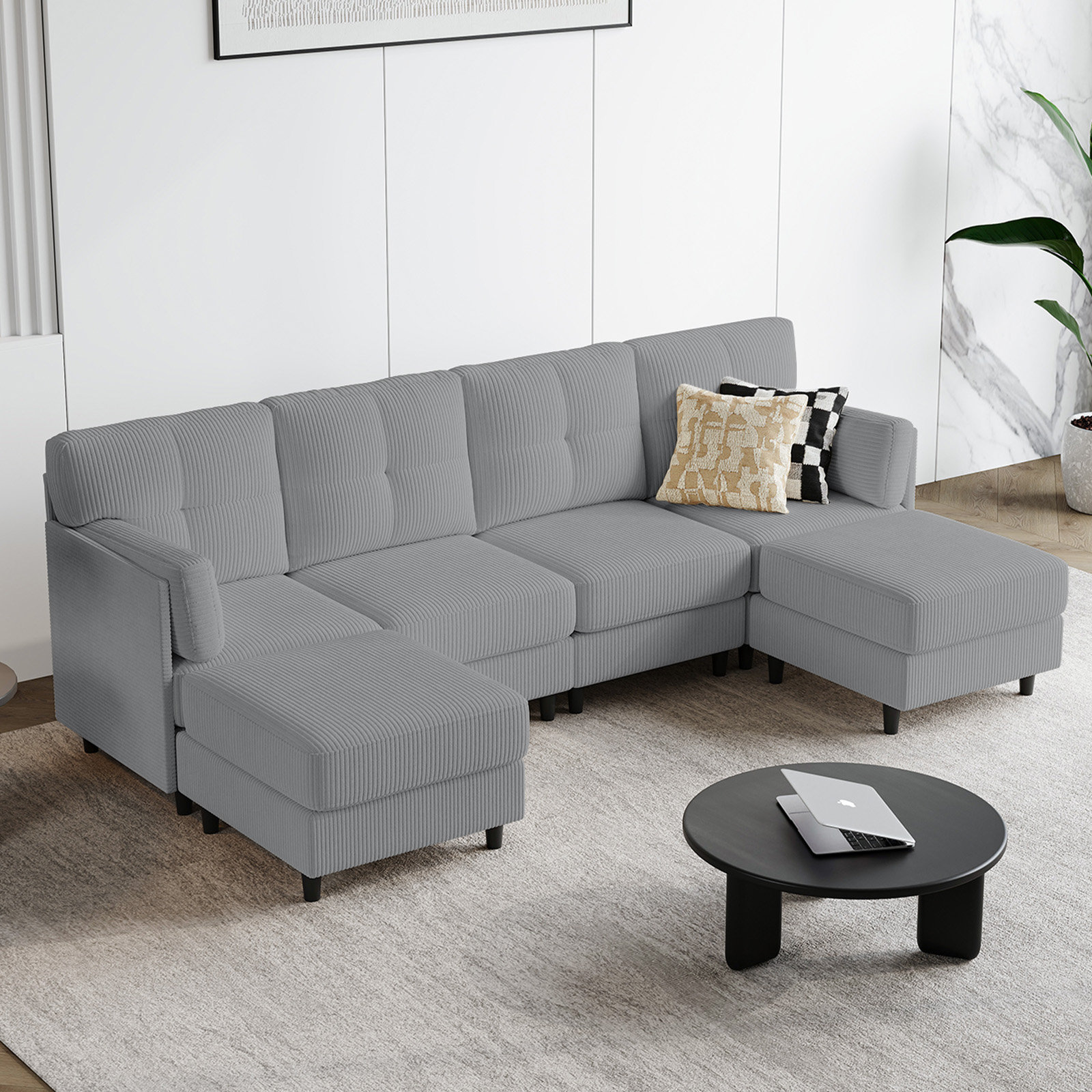 Balus Canapé modulaire en U de 88 po de largeur, canapé en velours ...